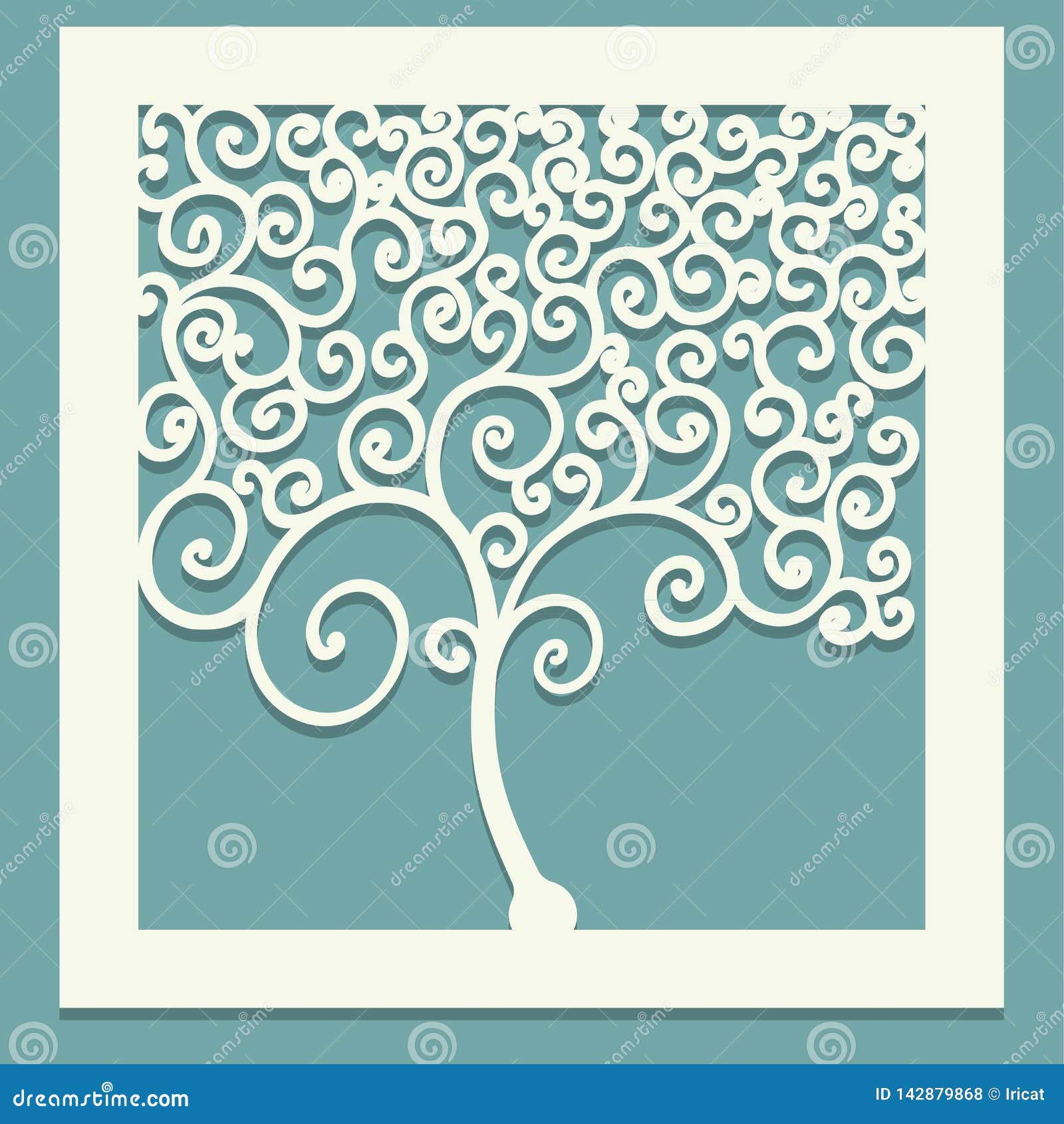 Square Tree with Curls. Decorative Panel for Cutting Paper Cards ...