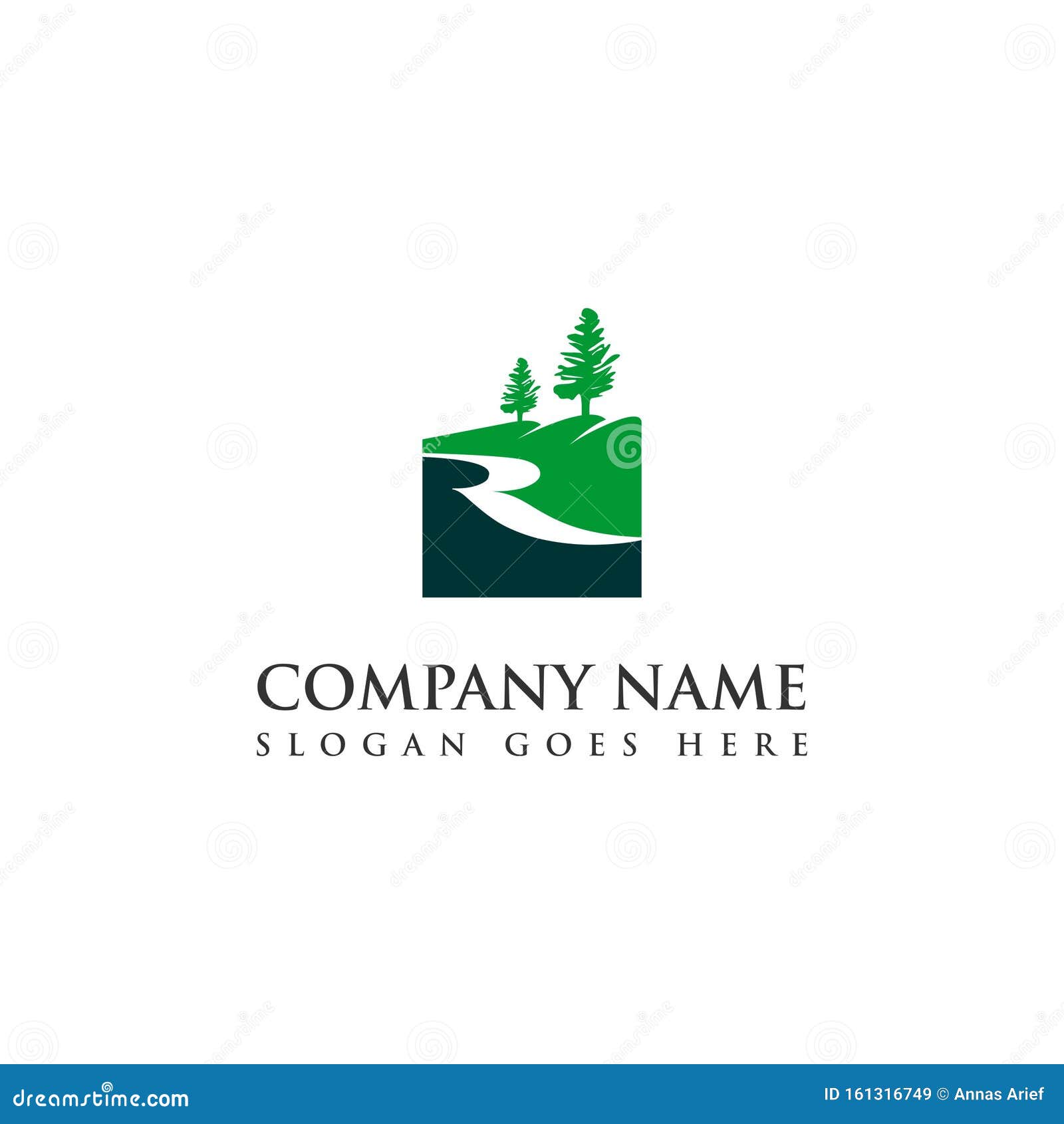 Square Tree Hill River Logo Design Template Stock Vector - Illustration ...