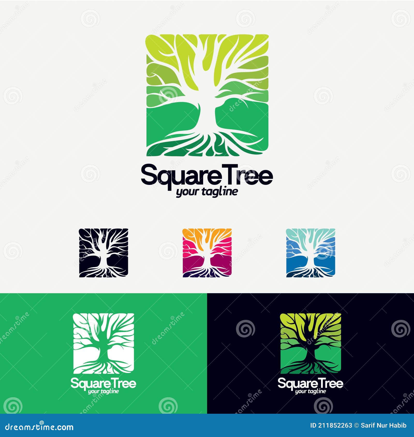 Square Tree Logo Design Template Stock Vector - Illustration of label ...