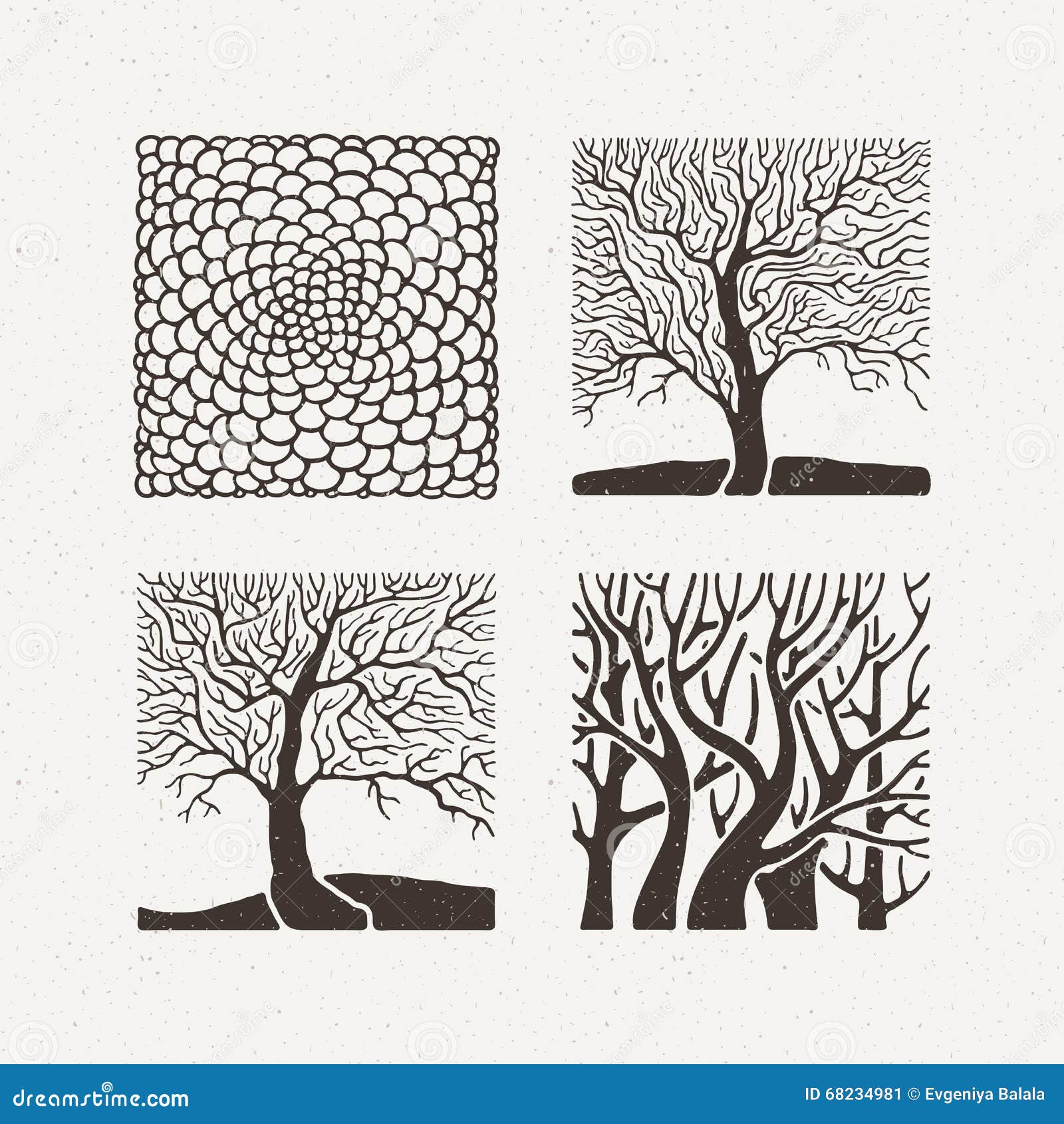 Square Trees Set. Vector Illustration. Pattern Geometric Figure Stock ...