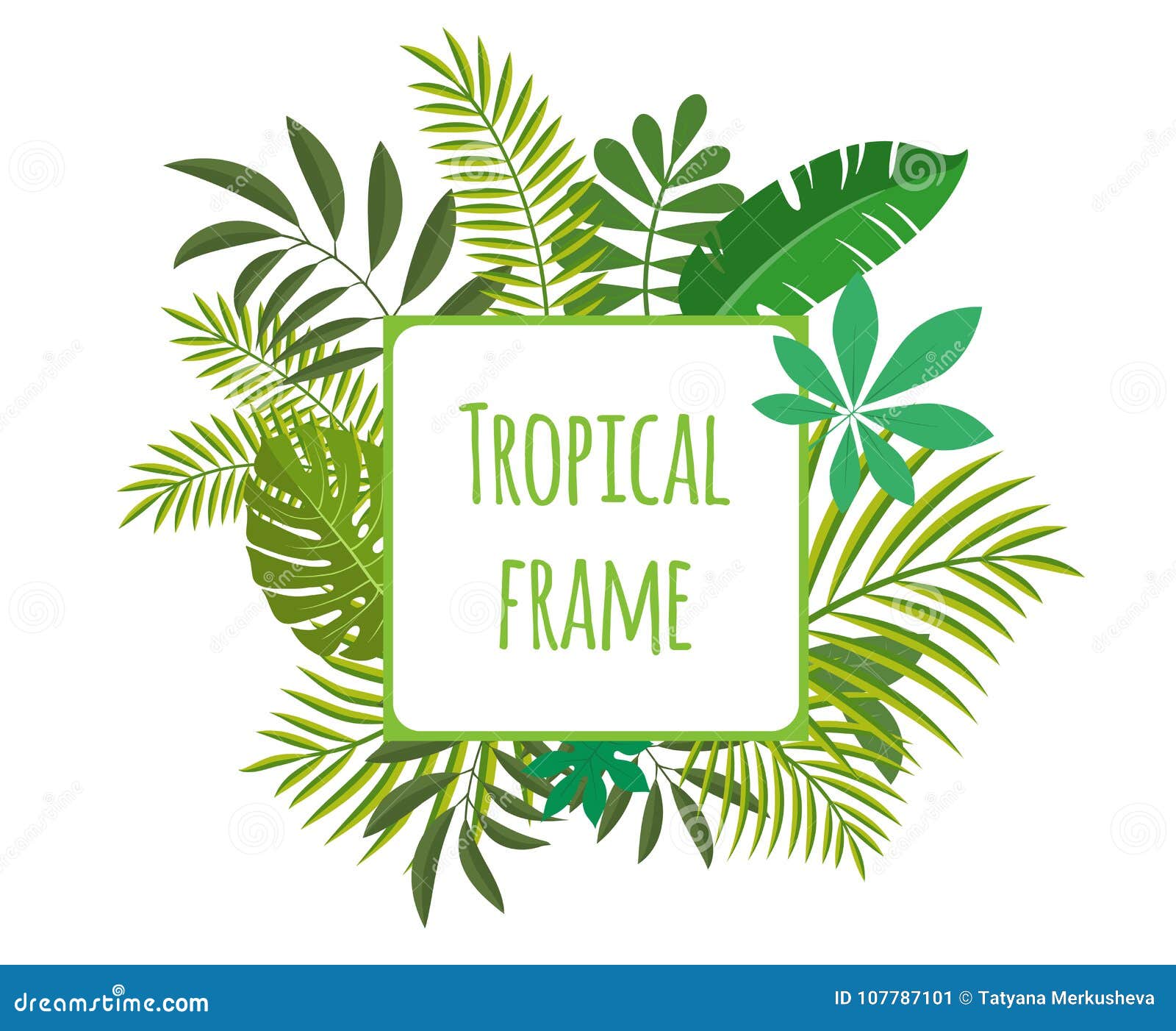 Square Tropical Frame, Template with Place for Text. Vector ...