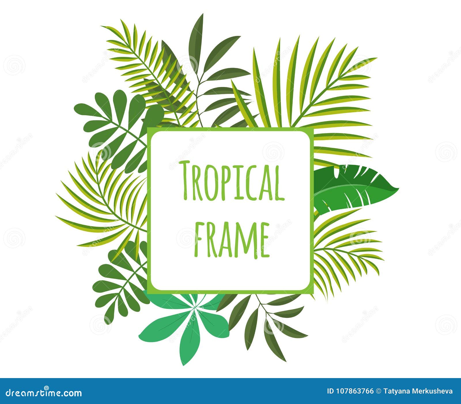 Square Tropical Frame, Template with Place for Text. Vector ...