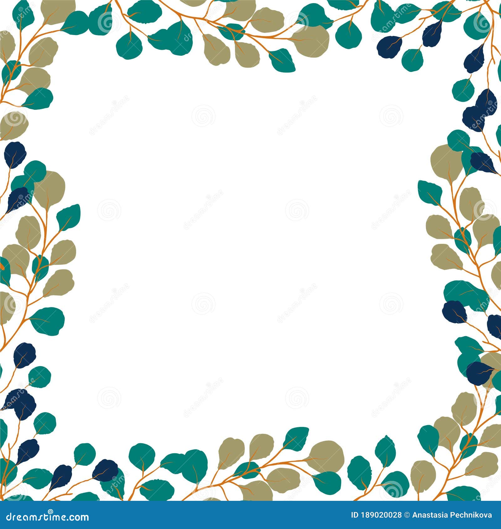 Square Vector Greenery Frame for Greeting Card Stock Illustration ...