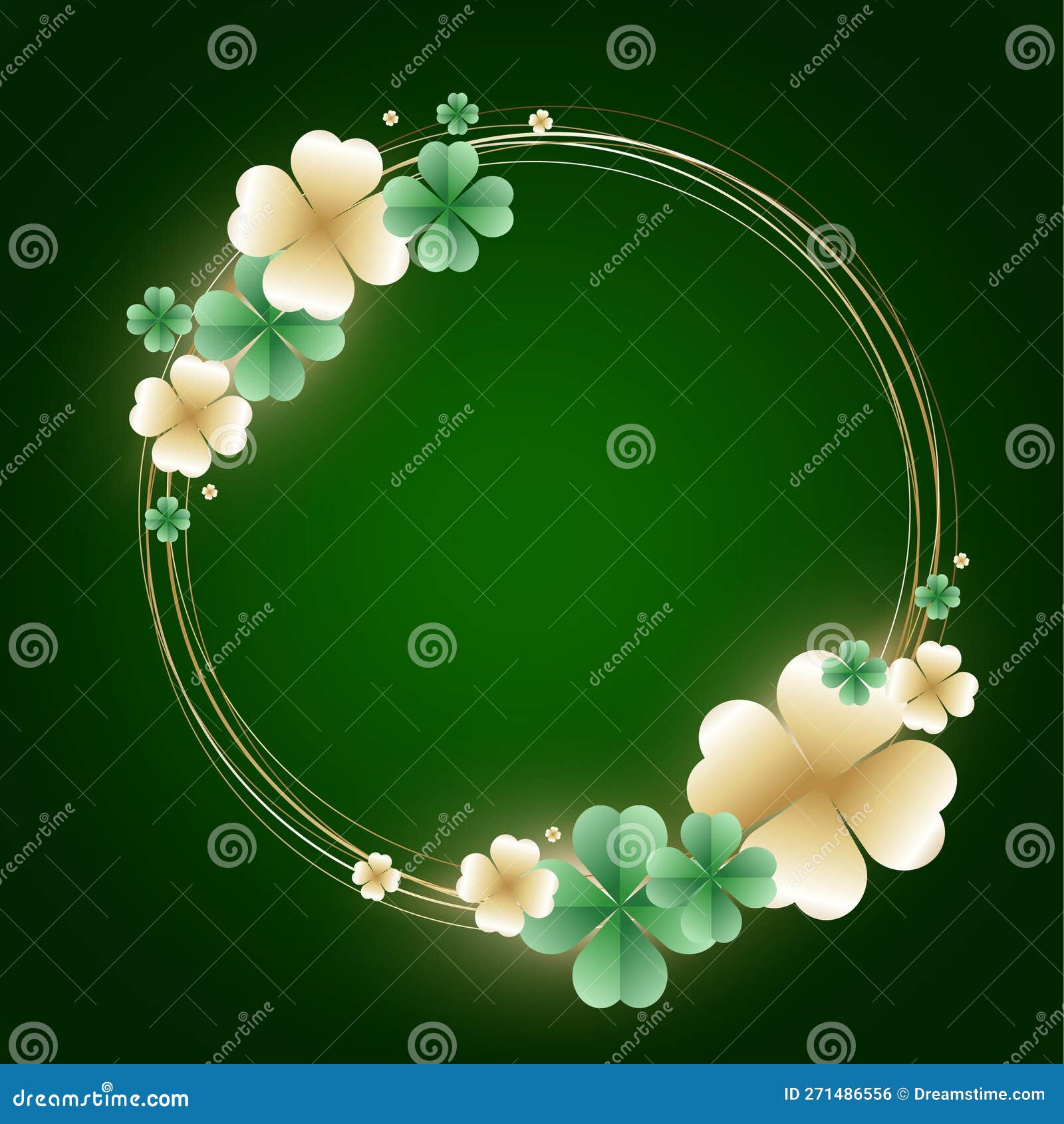 Square Vector Illustration, Round Gold Frame with Clover, Blurred ...