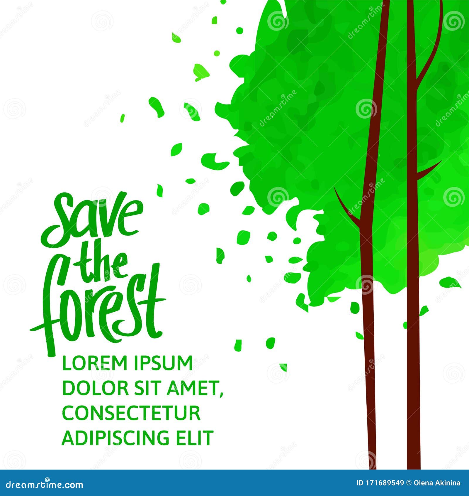 A Square Vector Image with Trees and a Lettering Save the Forest ...