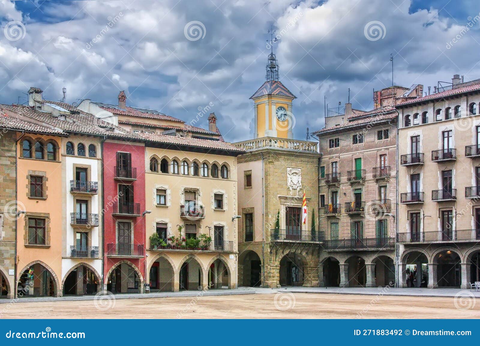 Square in Vic, Spain stock photo. Image of town, catalan - 271883492