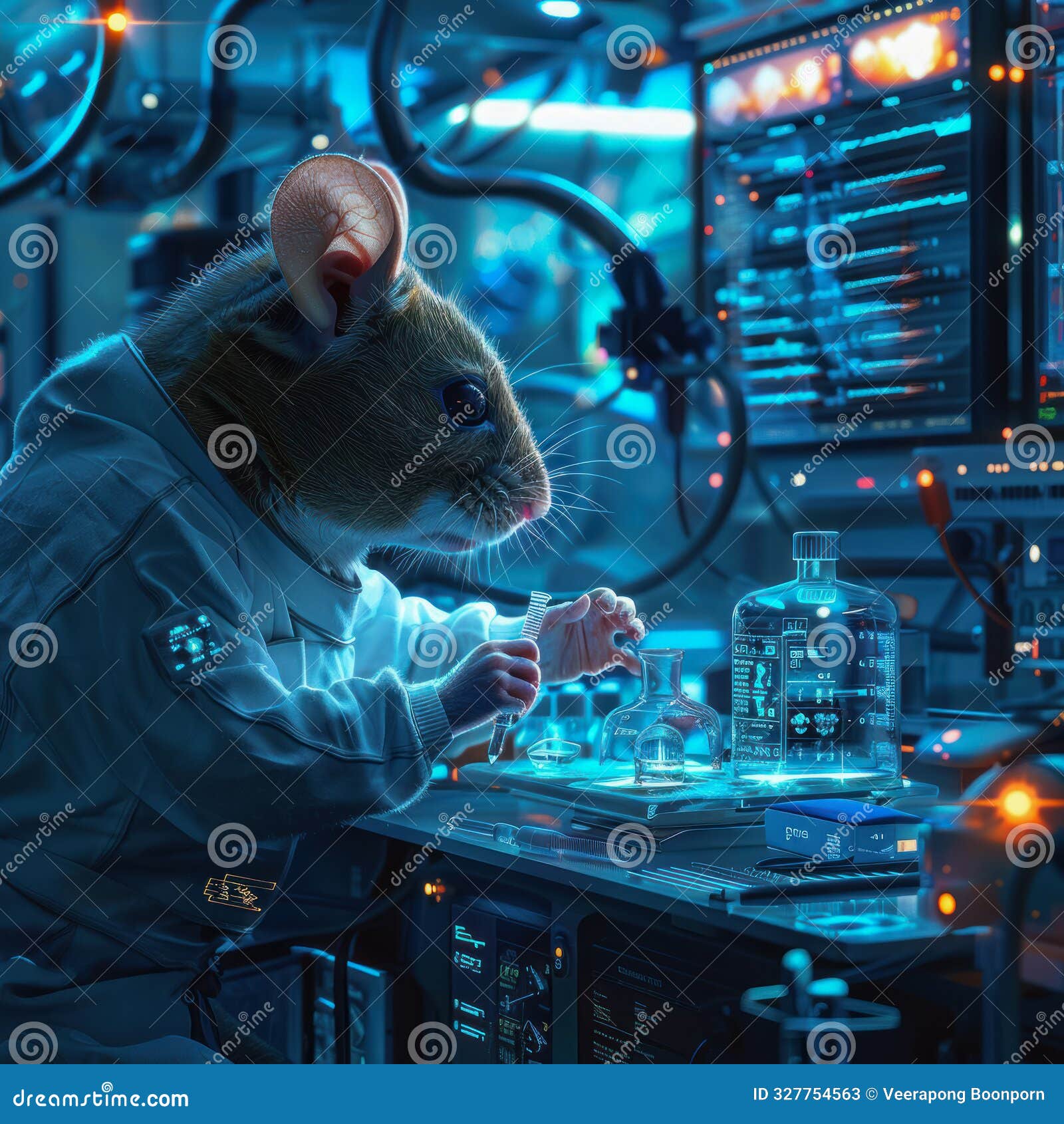 Square View of a Mouse Scientist Pondering Over Genetic Codes ...