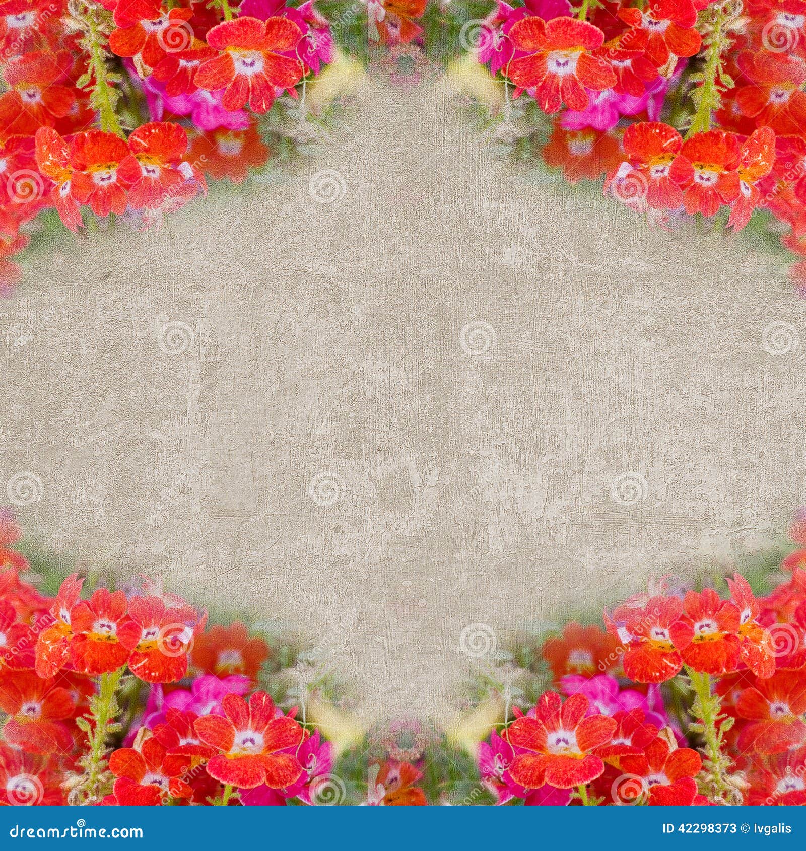 Square Vintage Frame with Red Flowers Stock Illustration - Illustration ...