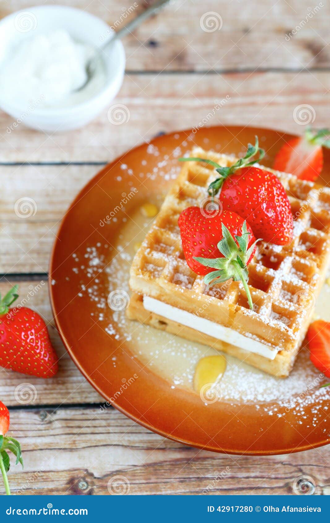 Square Waffles with Butter Cream Stock Photo - Image of brown, rustic ...