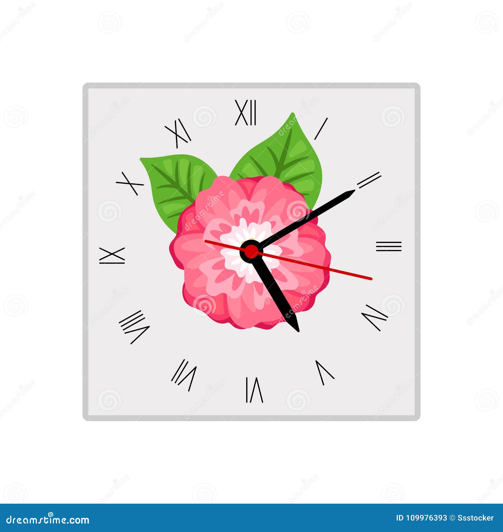 Square Wall Clock with Pink Flower Stock Vector - Illustration of ...