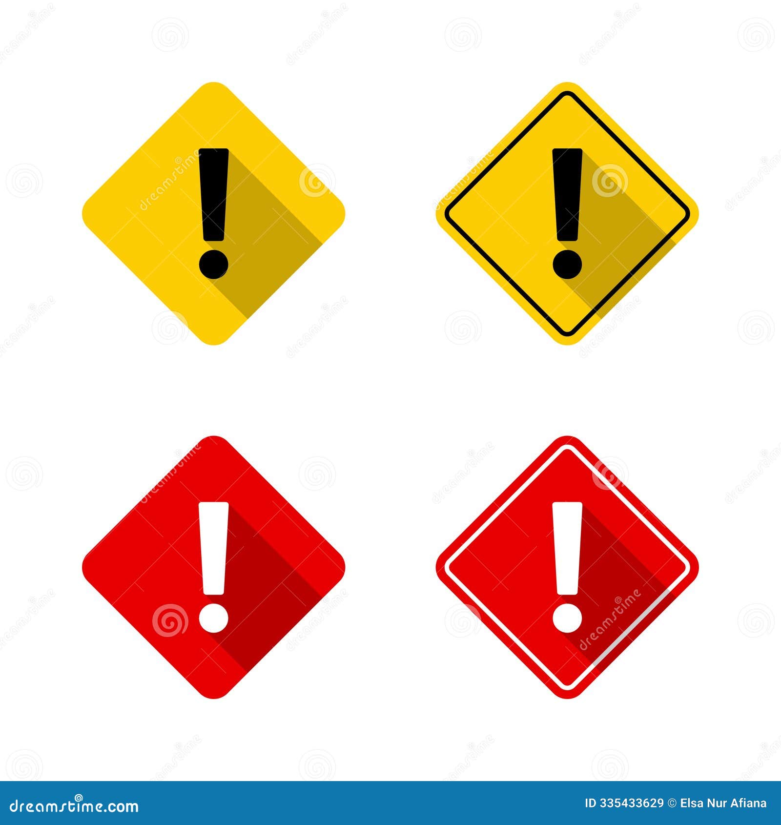 Square Warning Sign, Caution Icon Set with Long Shadow Stock ...