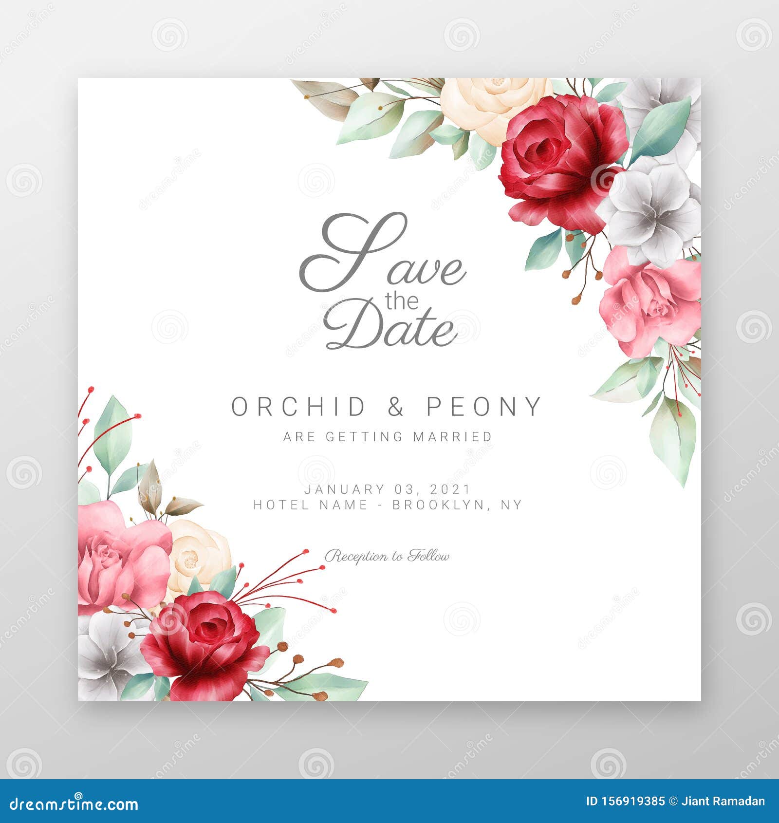Square Wedding Invitation Cards with Beautiful Flowers Border. Wedding ...