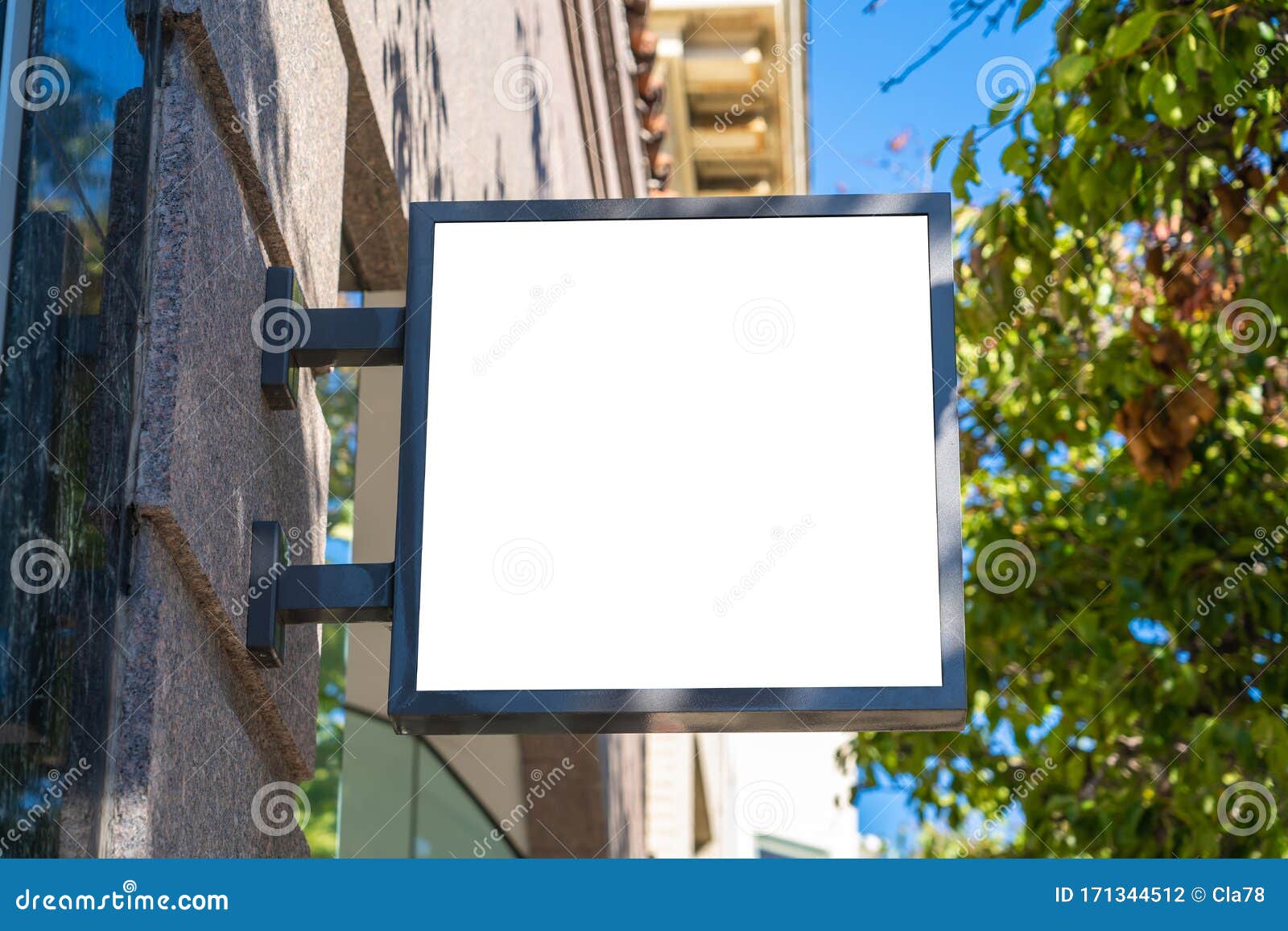 Square White Company Sign Mockup Stock Photo - Image of market ...