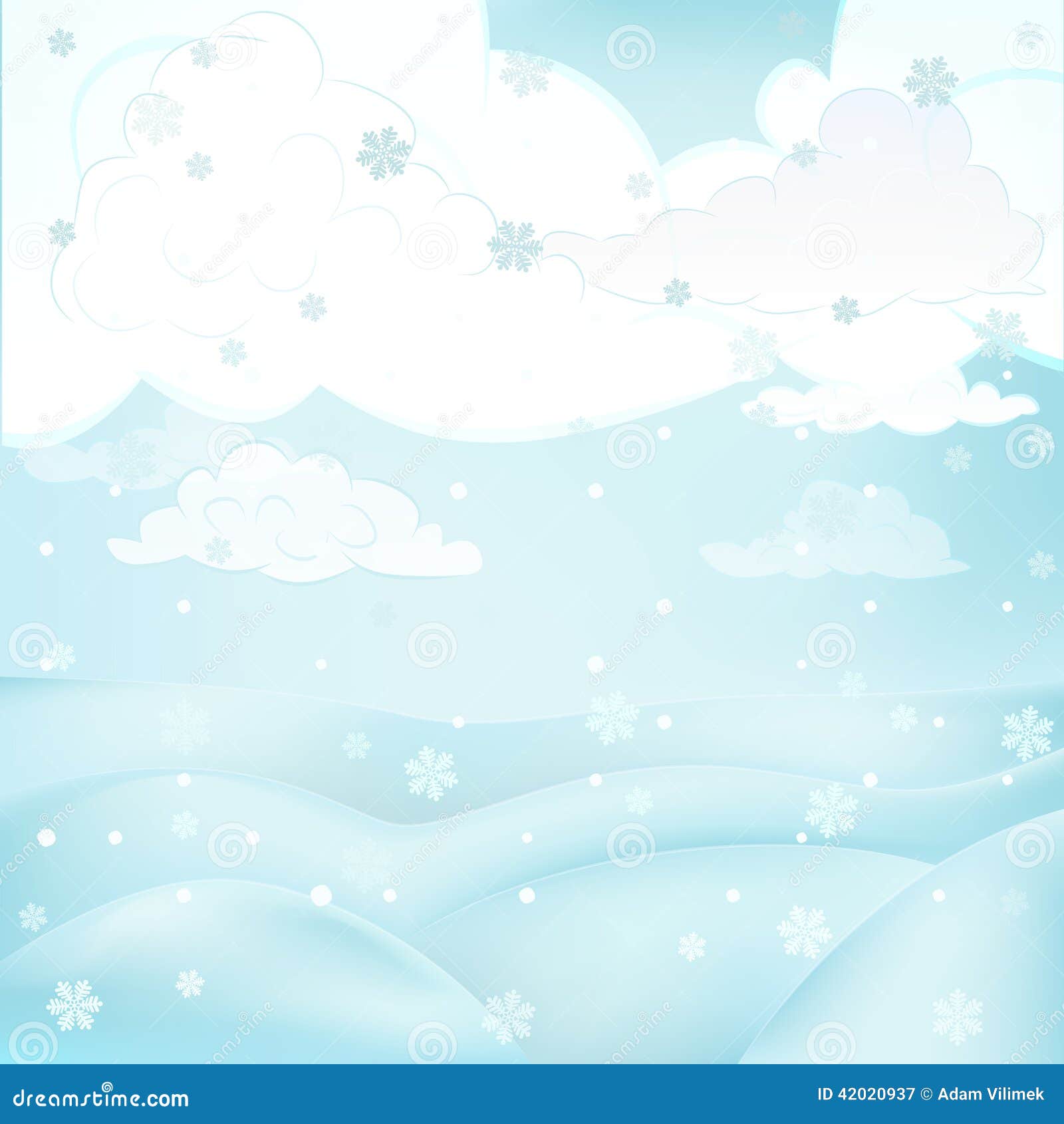 Square Winter Landscape View with Snowy Hills at Cloudy Snowfall Vector ...