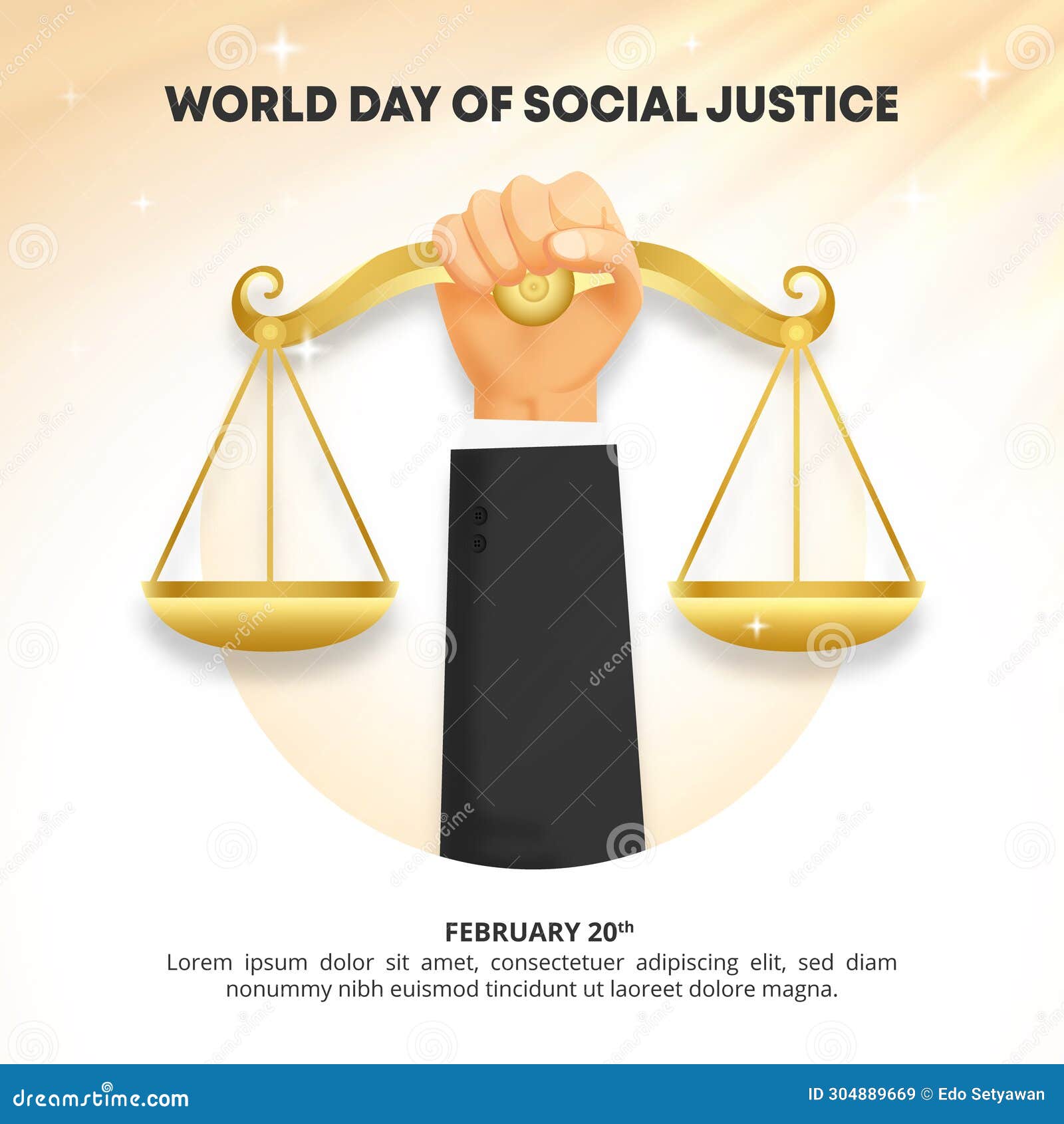Square World Day of International Justice with a Hand and Scales Stock ...