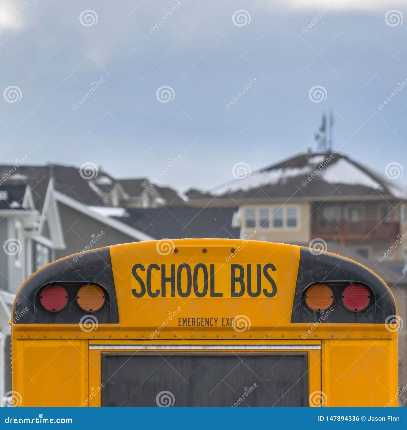 Square Yellow School Bus with Rectangular Window and Several Signal ...