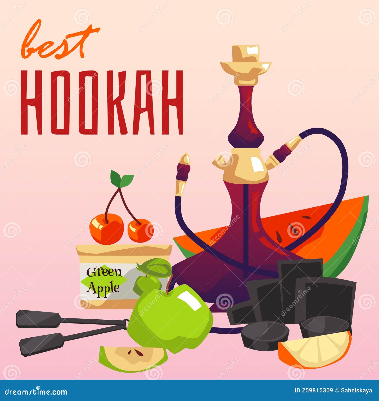 Squared Banner about Best Hookah Flat Style, Vector Illustration Stock ...