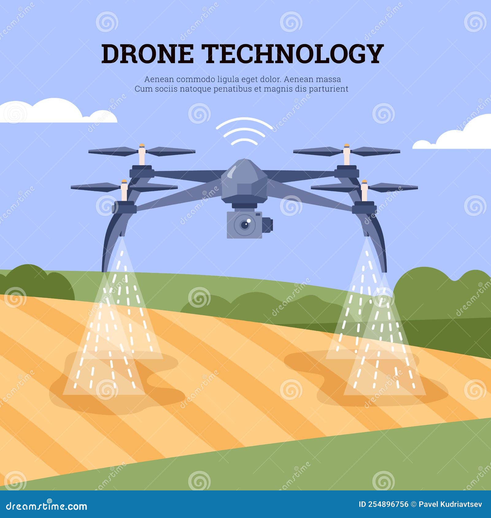 Squared Banner about Drone Technology Flat Style, Vector Illustration ...