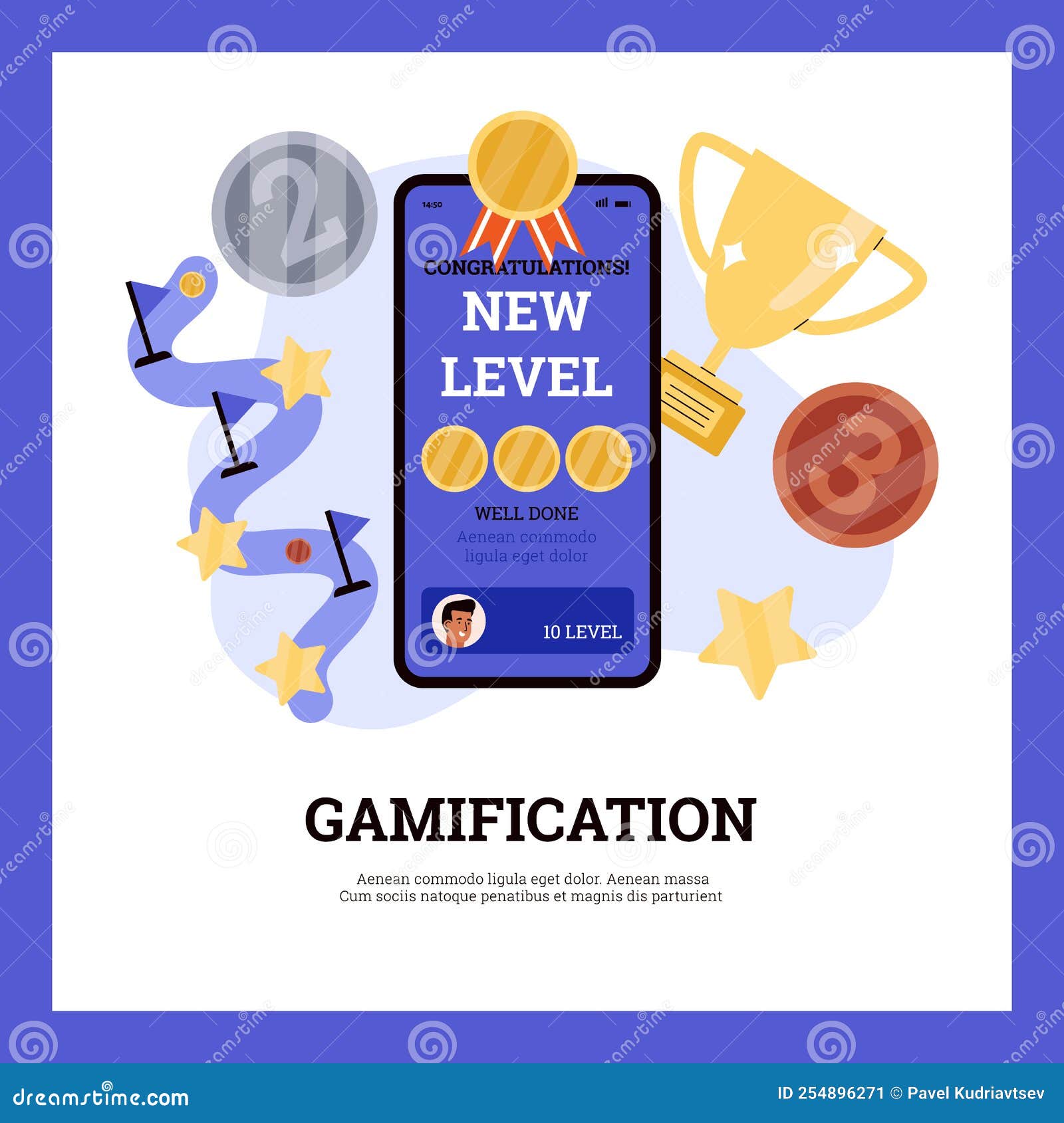 Squared Banner about Gamification Flat Style, Vector Illustration Stock ...