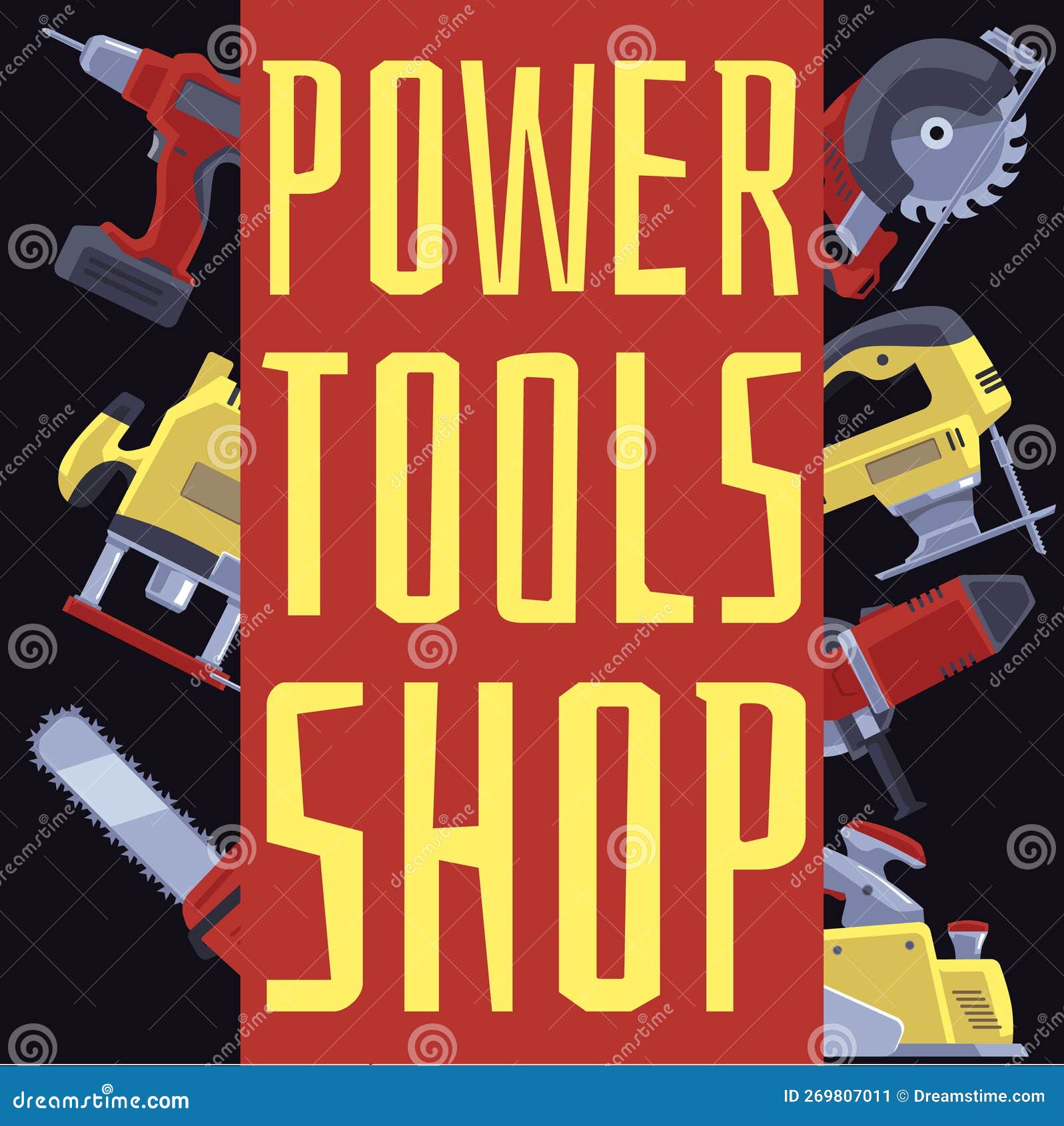 Squared Banner for Power Tools Shop Flat Style, Vector Illustration ...