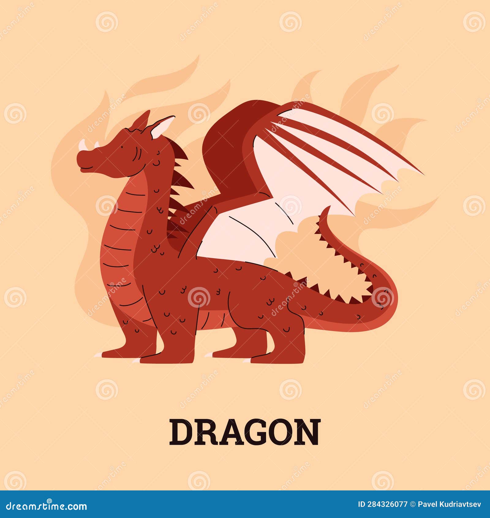 Squared Banner with Red Dragon Flat Style, Vector Illustration Stock ...