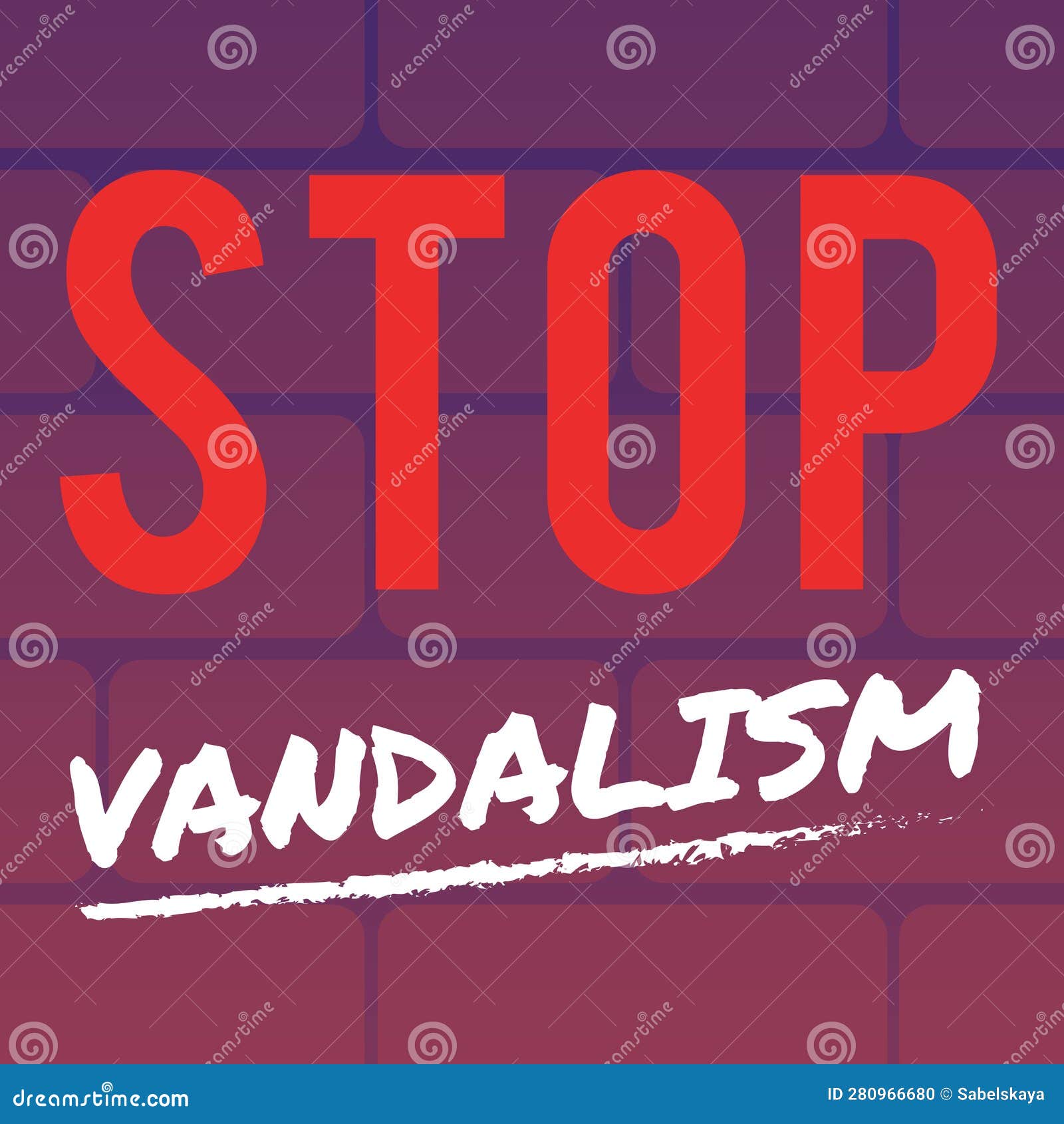 Squared Banner about Stop Vandalism Flat Style, Vector Illustration ...