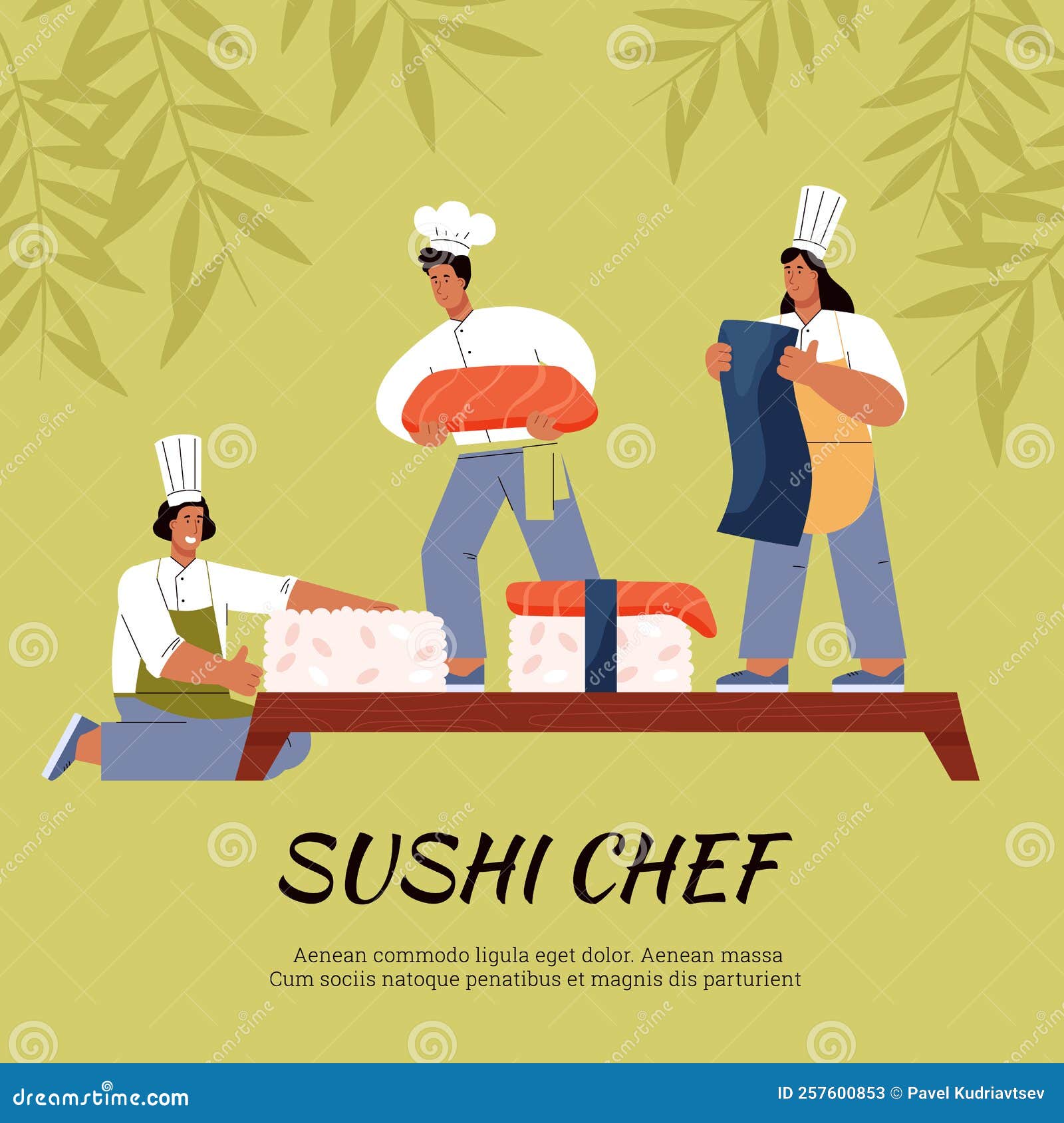 Squared Banner about Sushi Chef Flat Style, Vector Illustration Stock ...
