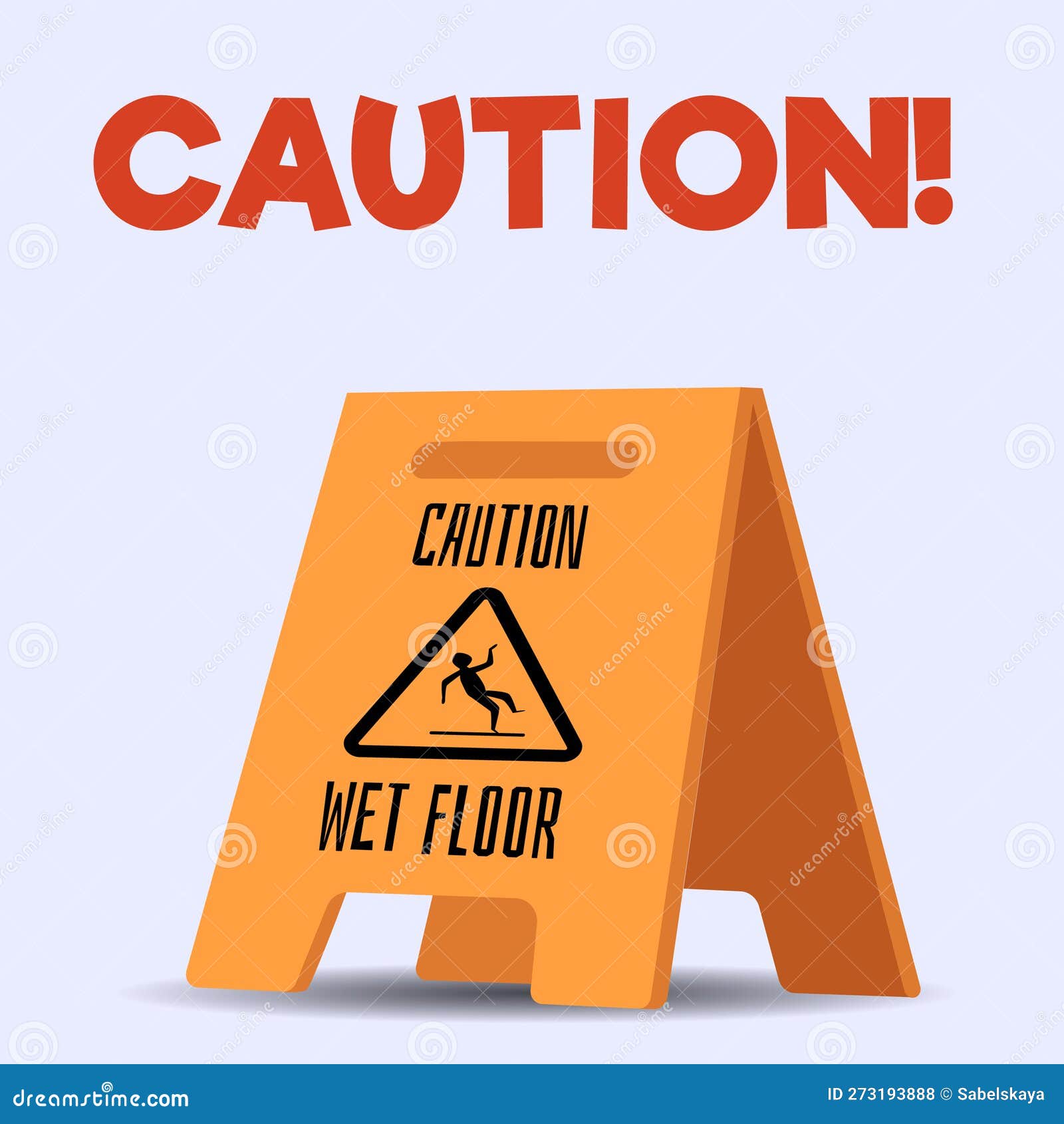 Squared Banner with Triangular Wet Floor Caution Sign Flat Style Stock ...