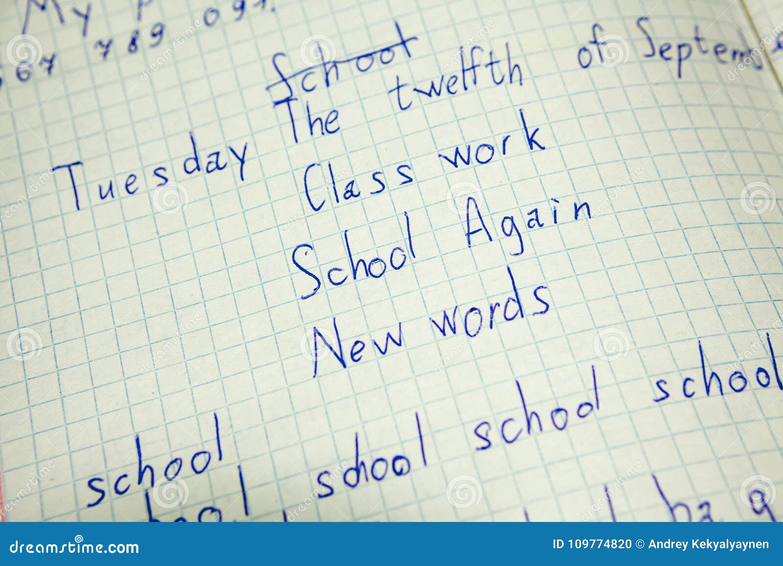 Squared Notebook with Children Class Work, Handwritten Text Stock Photo ...