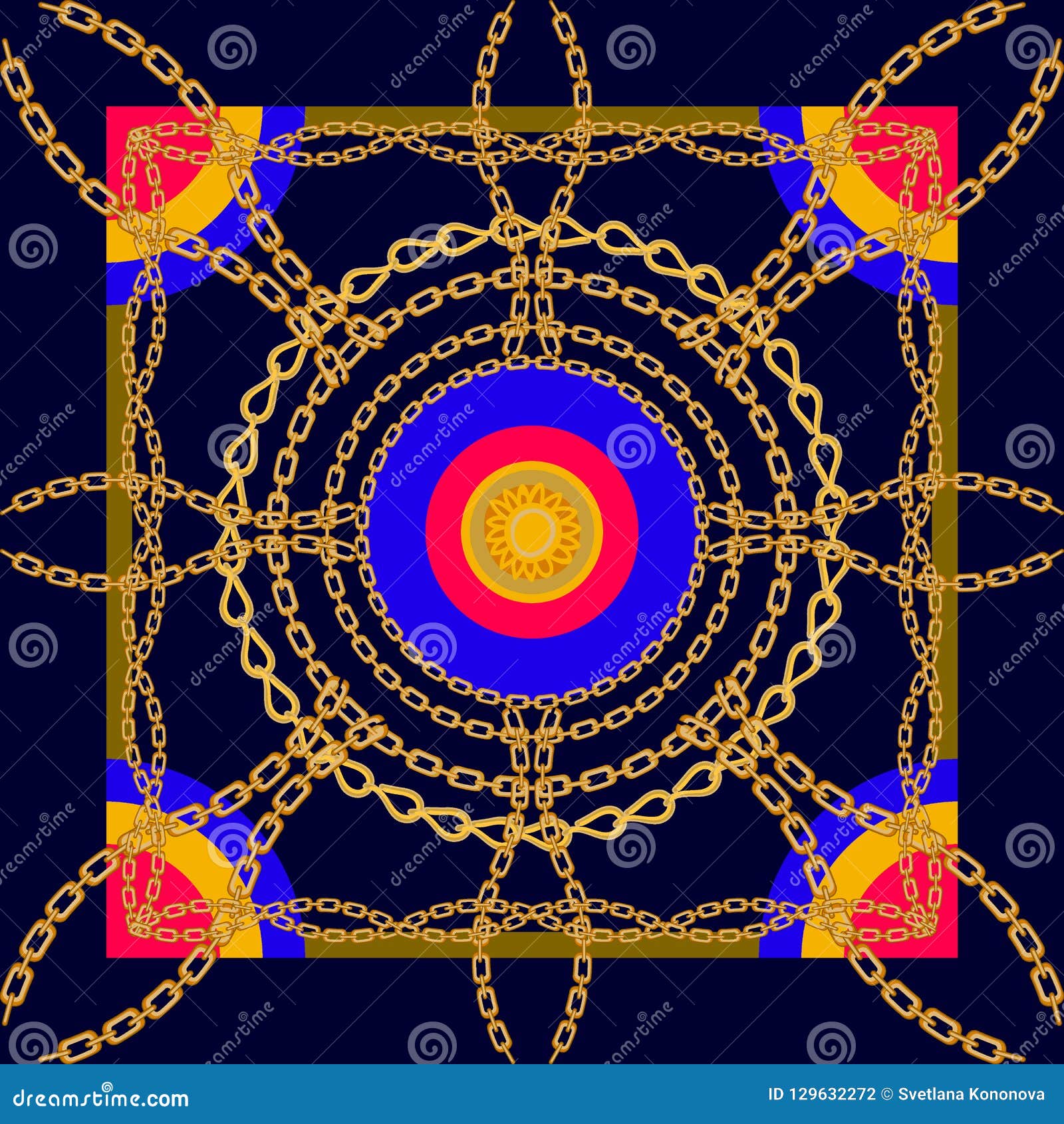 Silk scarf with chains. stock vector. Illustration of fabric - 129632272