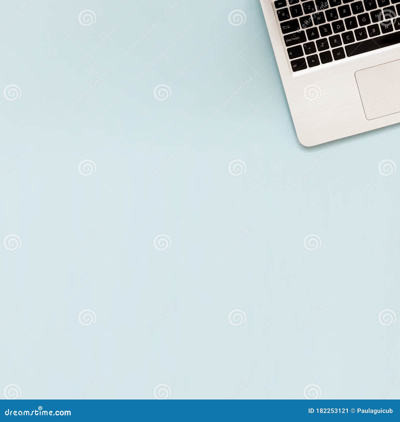 Squared Simple Flat Lay of Laptop with Plain Blue Background Stock ...