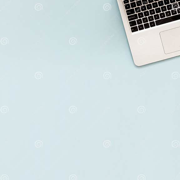 Squared Simple Flat Lay of Laptop with Plain Blue Background Stock ...