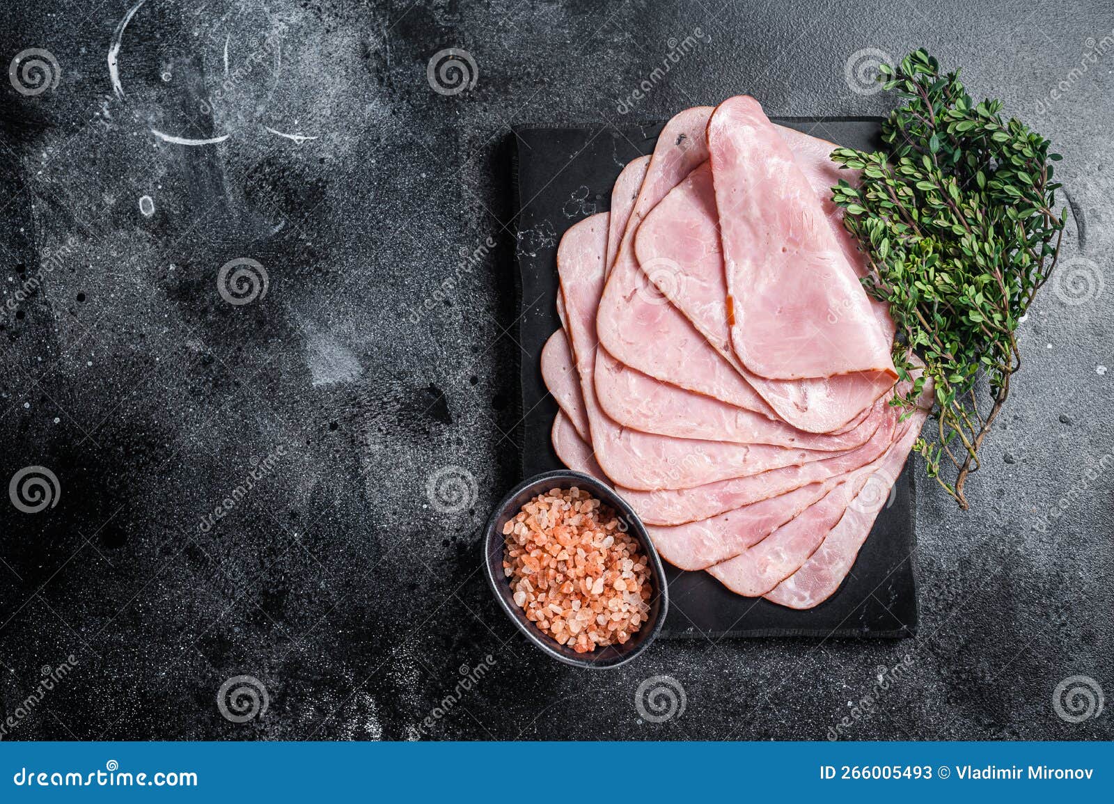 Squared Slices of Lean Pork Ham. Black Background. Top View Stock Image ...