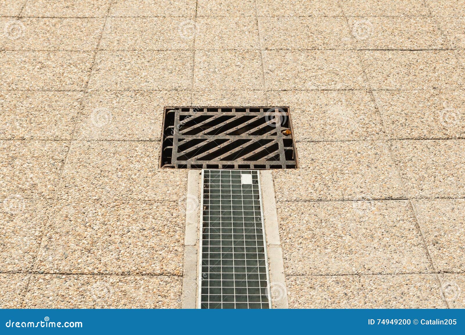 Squared Water Drainer or Sewerage Outside in Park Stock Photo - Image ...