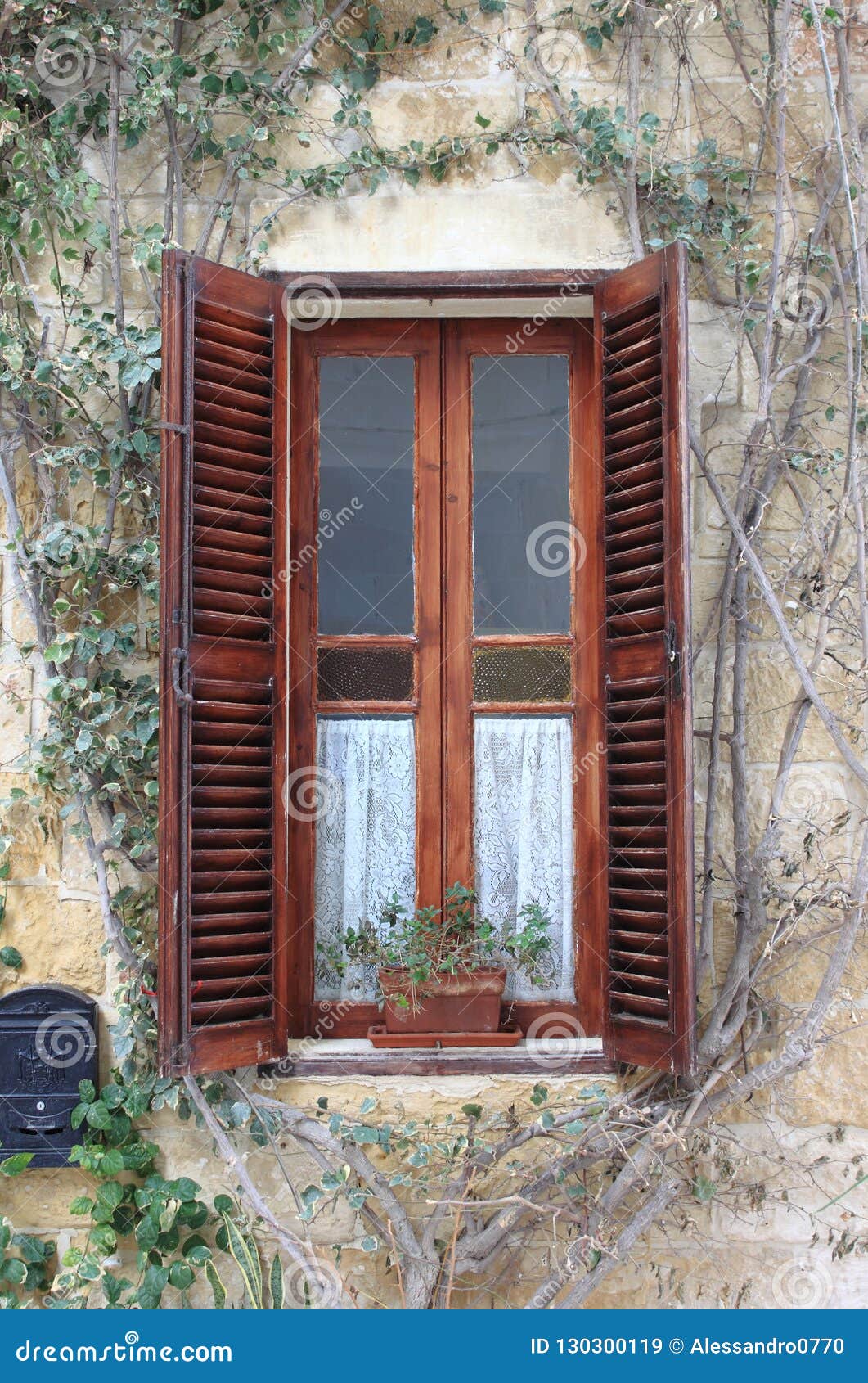 Squared Window with Open Shutters Stock Image - Image of retro, wooden ...