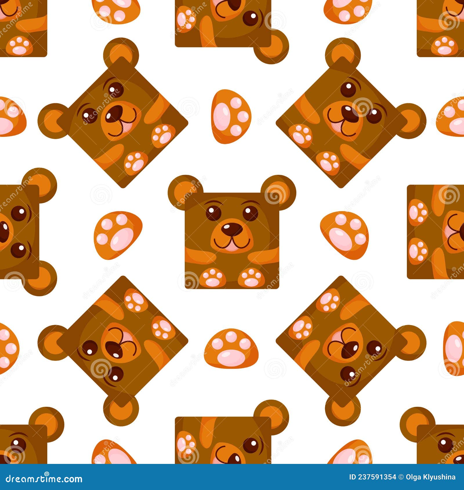 Squares Bear Seamless Pattern. Vector Background with the Faces of Bear ...