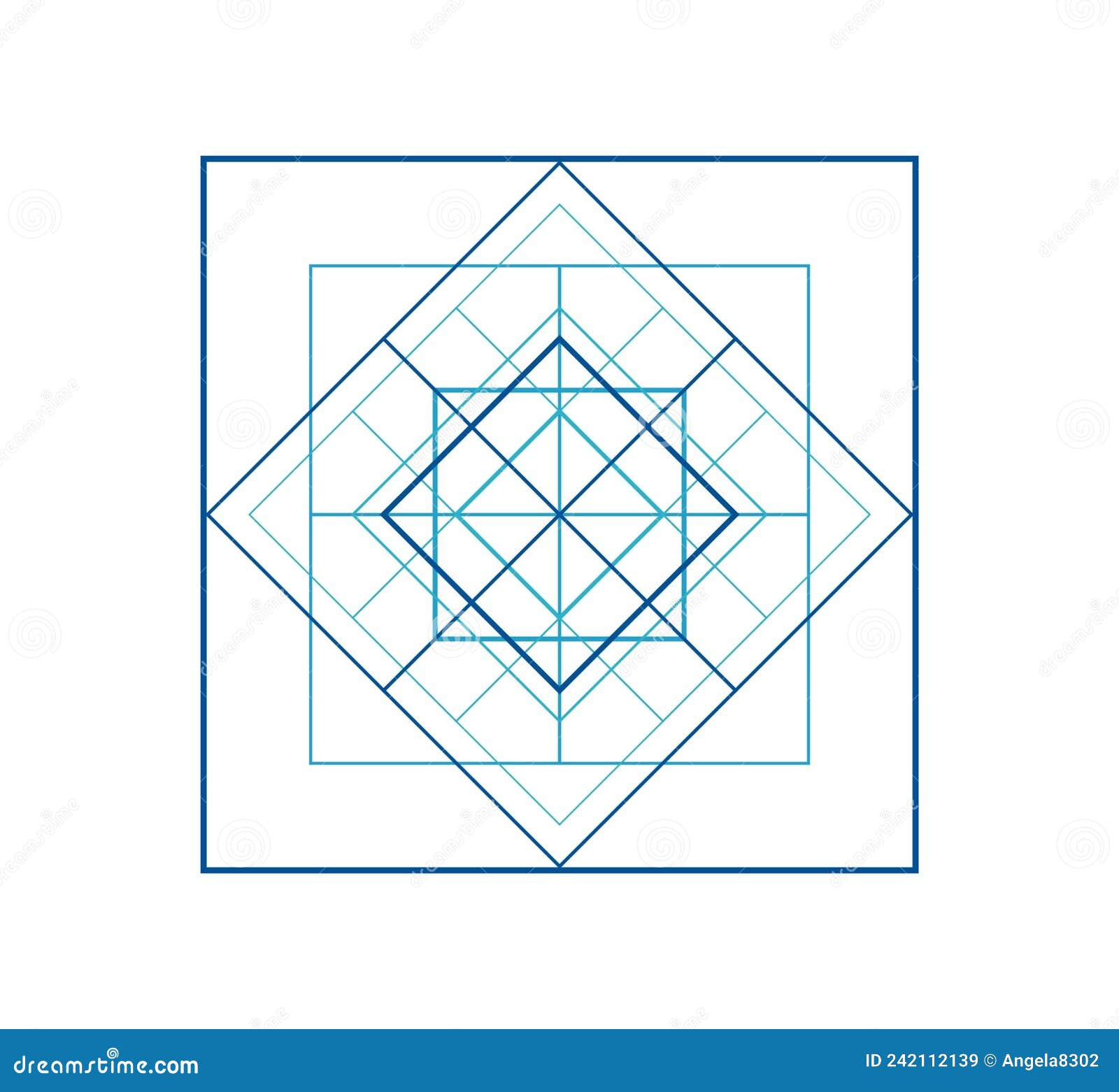 Blue Sacred Geometry Squares on White Background Stock Illustration ...