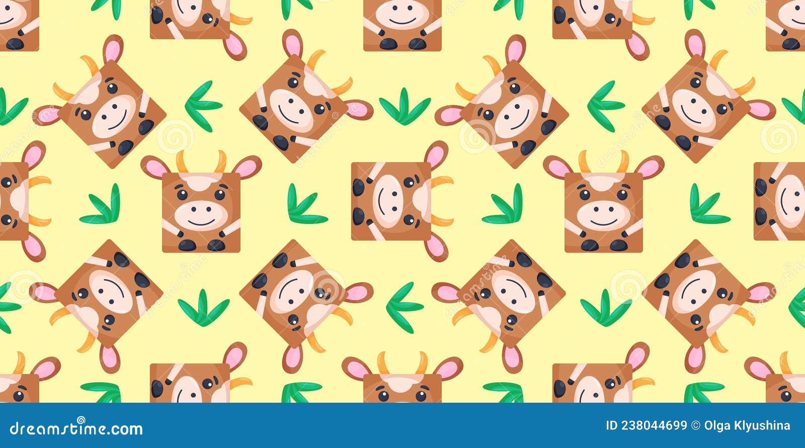 Squares Cow Seamless Pattern. Vector Background with the Faces of Cow ...