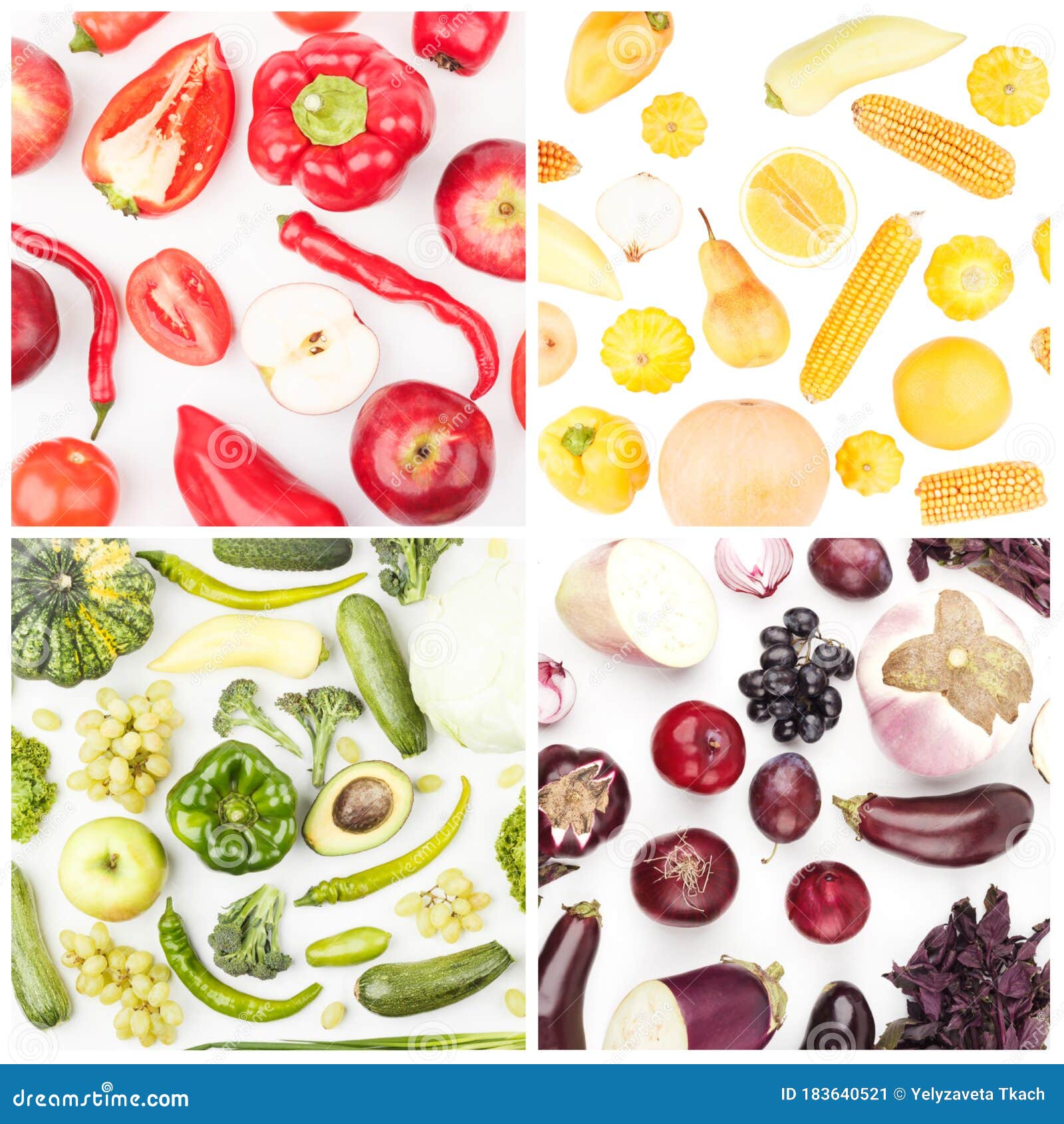 Squares from Different Colored Fruits and Vegetables, Isolated Stock ...