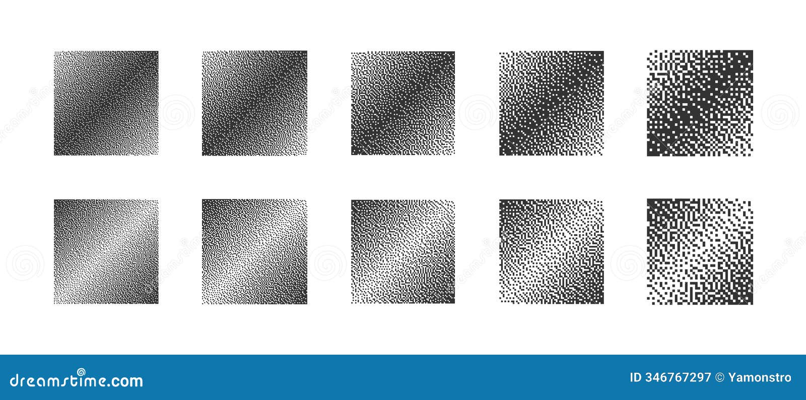 Squares with Different Resolution of Bitmap Dither Tilted Gradient ...