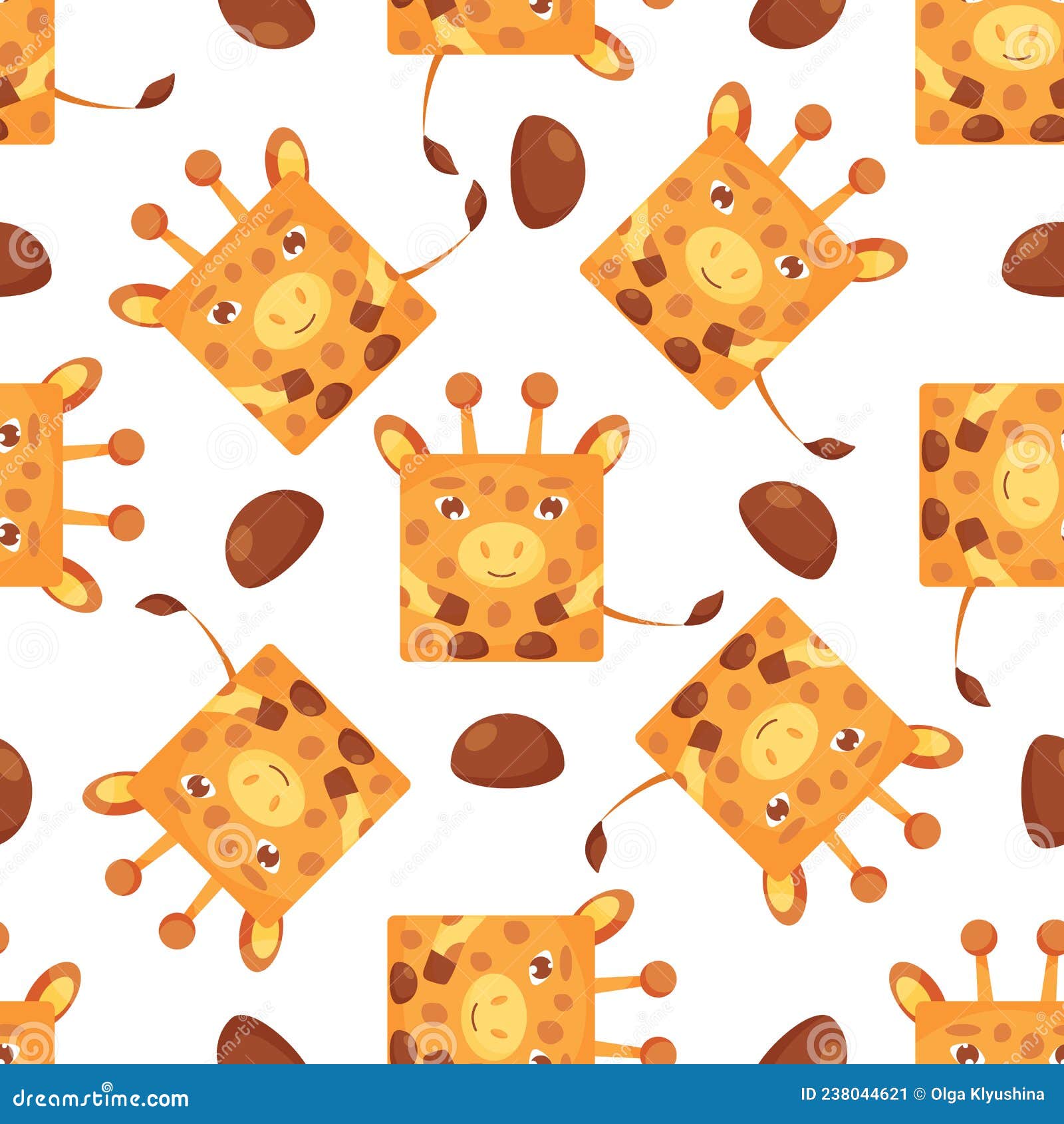 Squares Giraffe Seamless Pattern. Vector Background with the Faces of ...