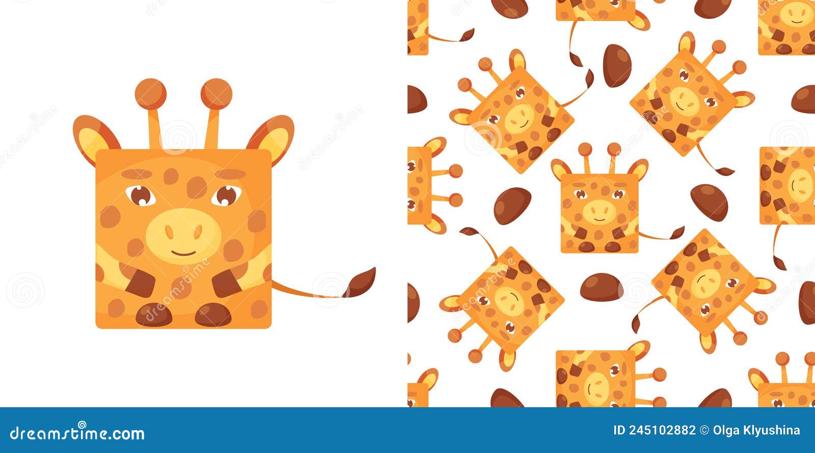 Squares Giraffe Seamless Pattern. Vector Background with the Faces of ...