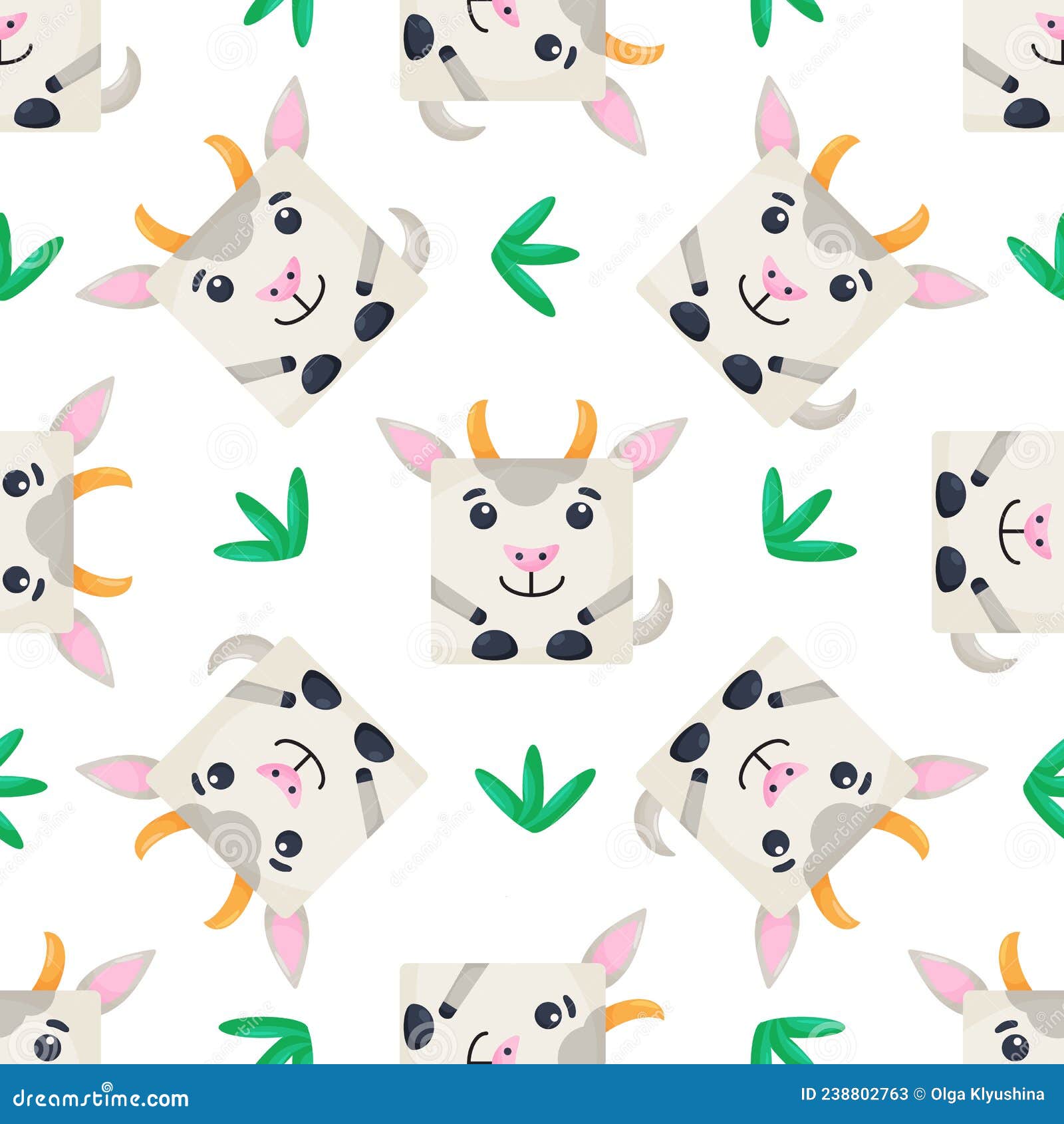 Squares Goat Seamless Pattern. Vector Background with the Faces of Goat ...