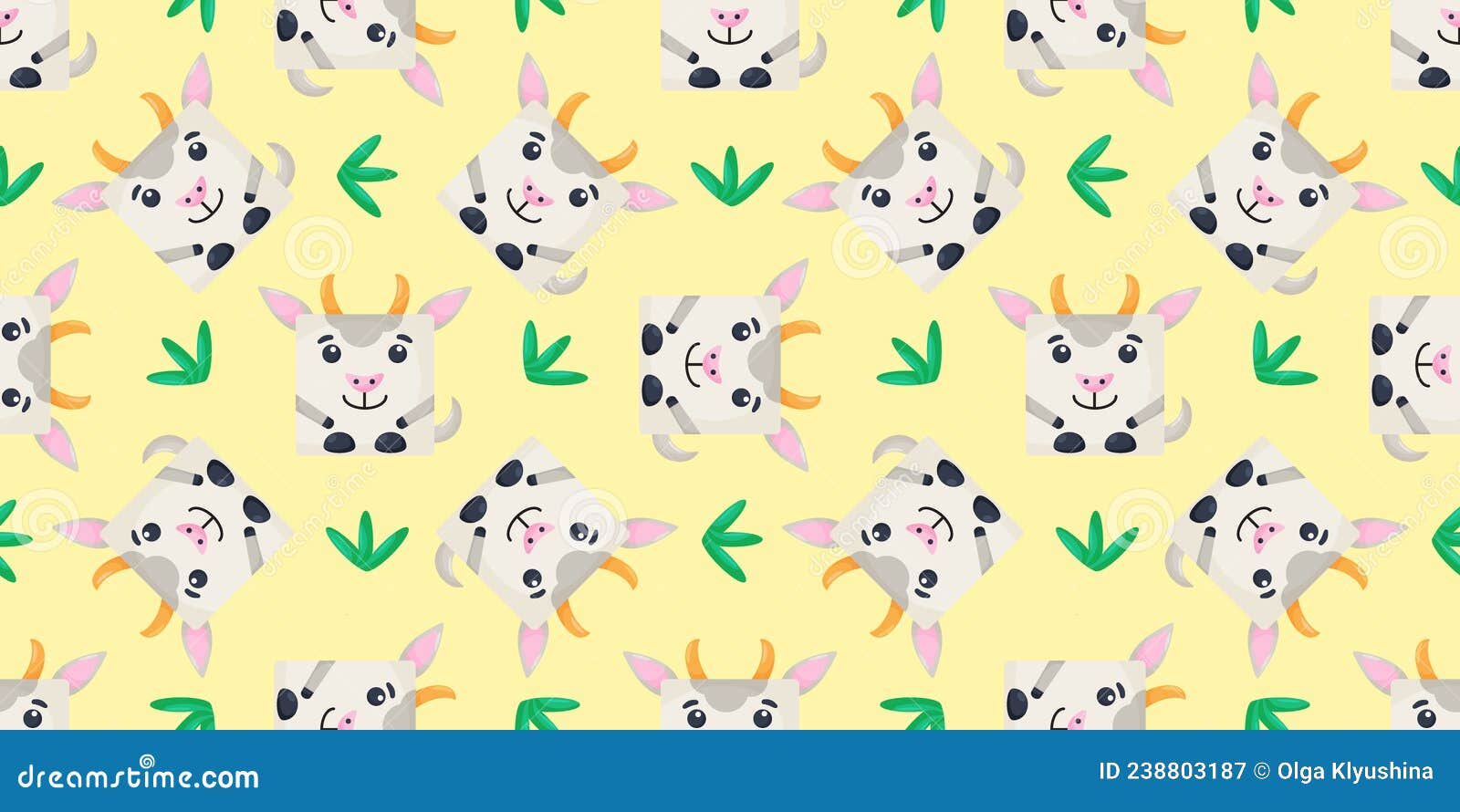 Squares Goat Seamless Pattern. Vector Background with the Faces of Goat ...