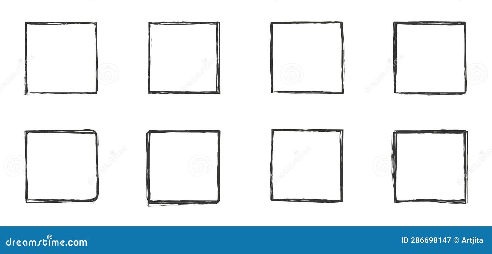 Squares Line, Grunge Vector Set in Sketch Style. Frames Outline in Hand ...