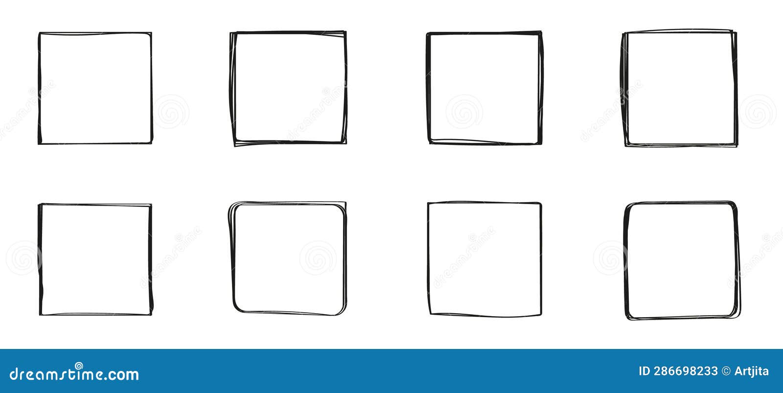Squares Line, Grunge Vector Set in Sketch Style. Frames Outline in Hand ...