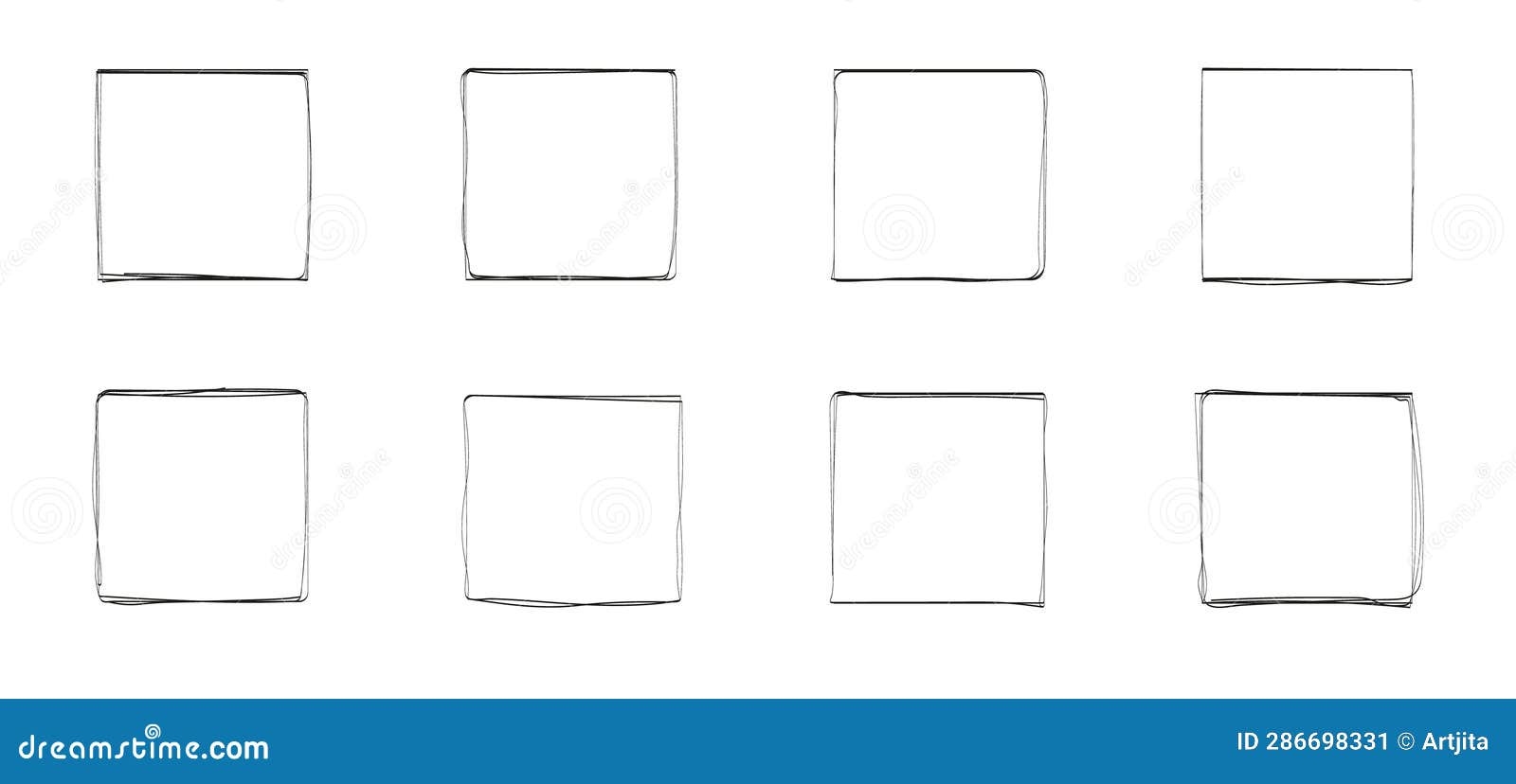 Squares Line, Grunge Vector Set in Sketch Style. Frames Outline in Hand ...