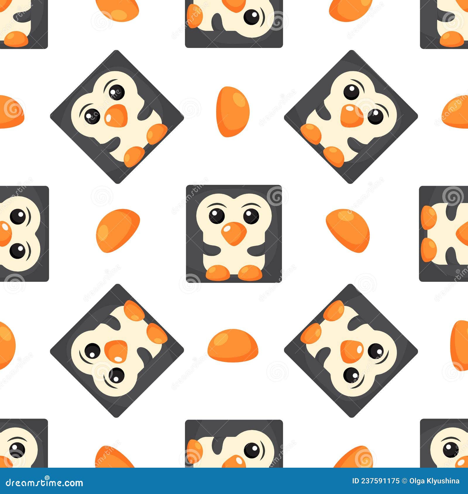 Squares Penguin Seamless Pattern. Vector Background with the Faces of ...