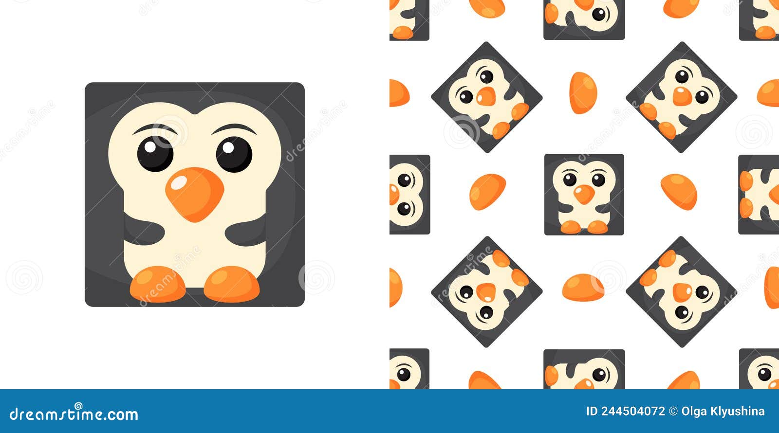 Squares Penguin Seamless Pattern. Vector Background with the Faces of ...