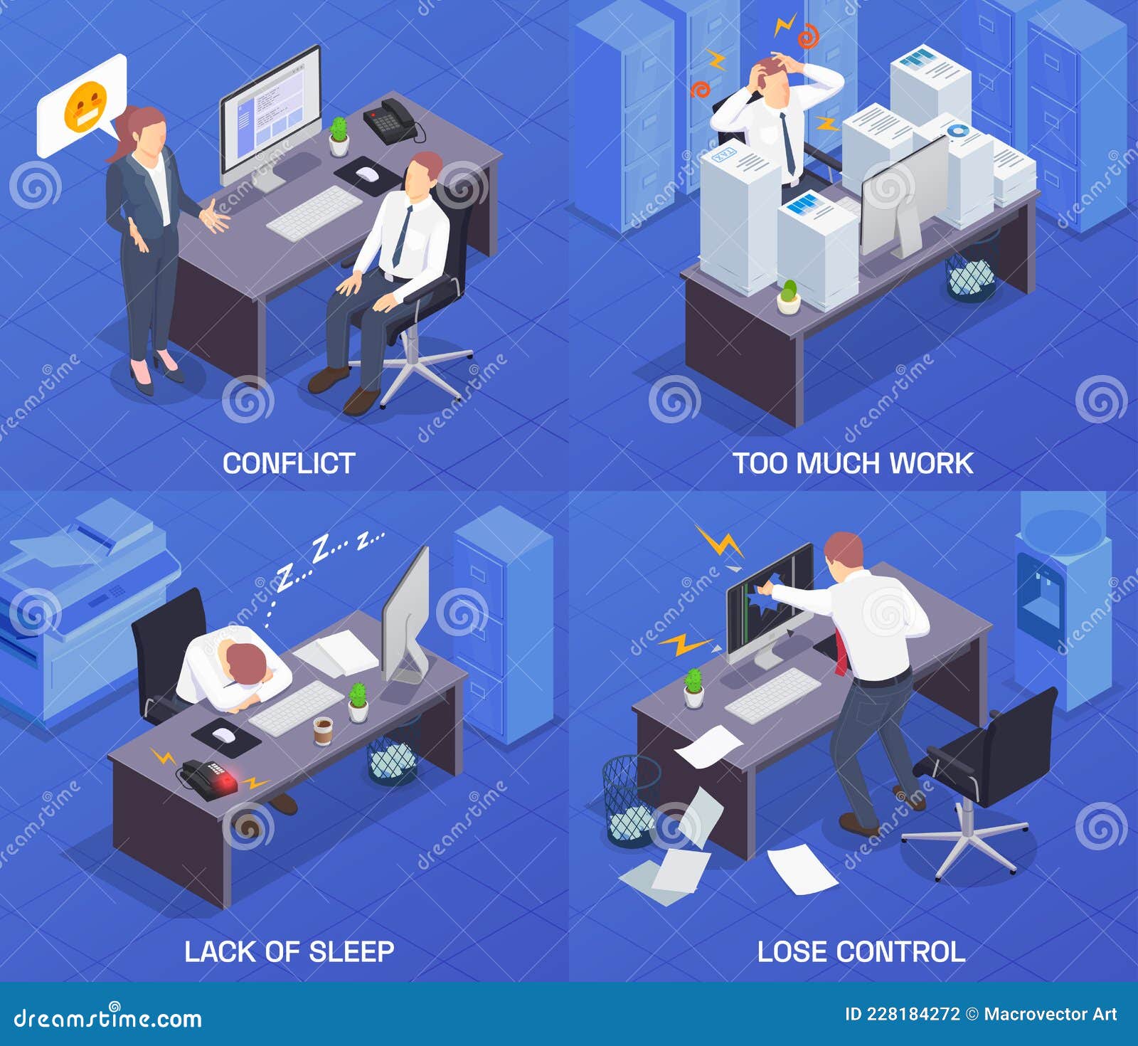 Squares Problem Situations at Work Isometric Icon Set with Conflict Too ...